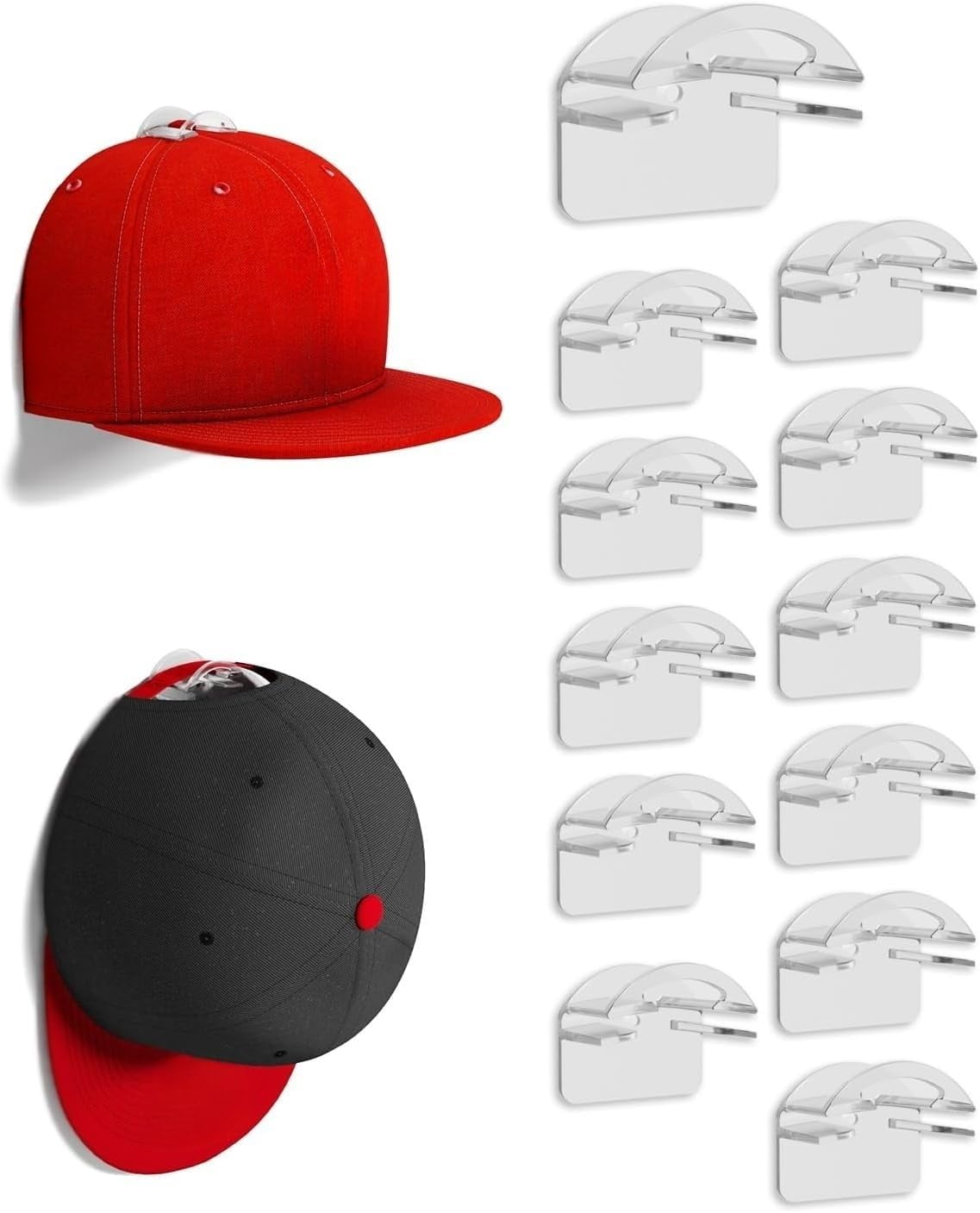 Wall Hat Hooks for Baseball Caps, 2-in-1 Adhesive Hat Rack Organizer ...