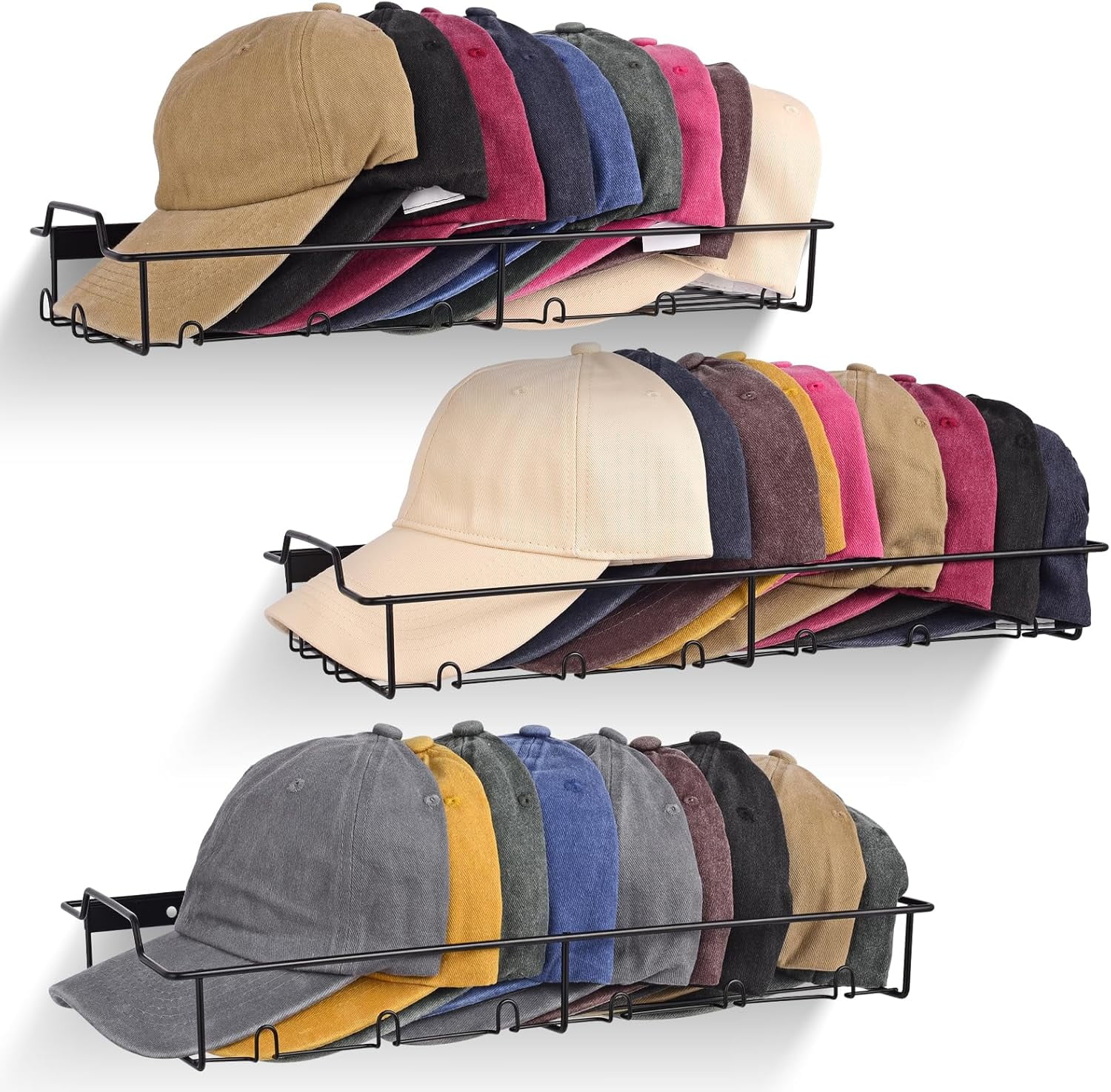 Wall Hat Racks for Baseball Caps, Each Metal Hat Organizer Fit 20 Caps ...