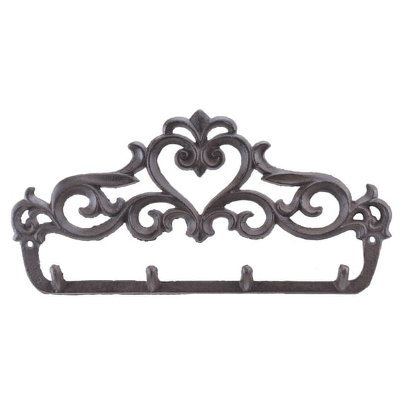Wall Hook Rack Ornate Heart Victorian Style With 4 Hooks 12" Wide Brown ...