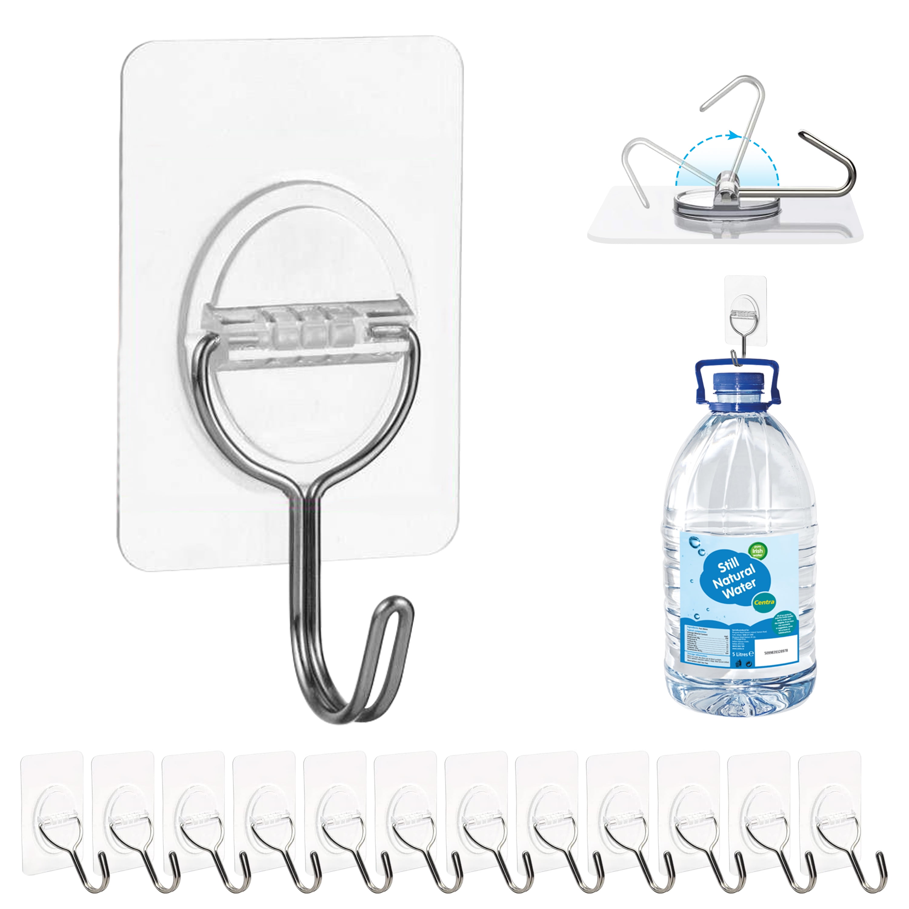 Wall Hooks For Hanging Heavy-Duty 11lbs - Stylish Transparent Adhesive ...