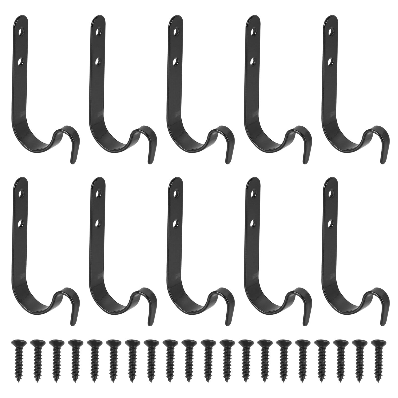 Black Iron J-Shaped Hooks for Home Use with Screws Set of 10 ...