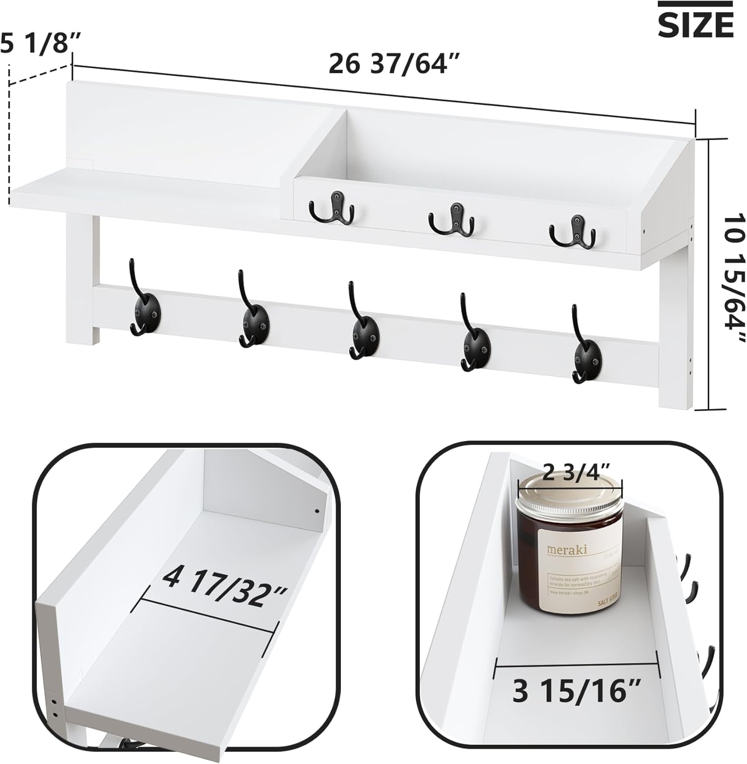 Wall Hooks with Shelf, 26.57 Inch Entryway Wood Coat Hooks for Wall ...