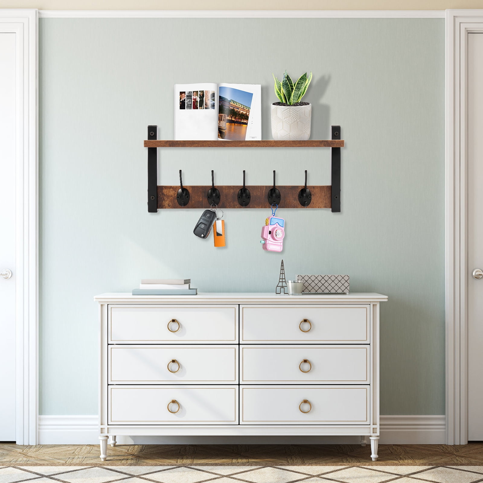 Wall Hooks with Shelf, Coat Rack Wall Mount, Shelf with Hooks for Coat ...