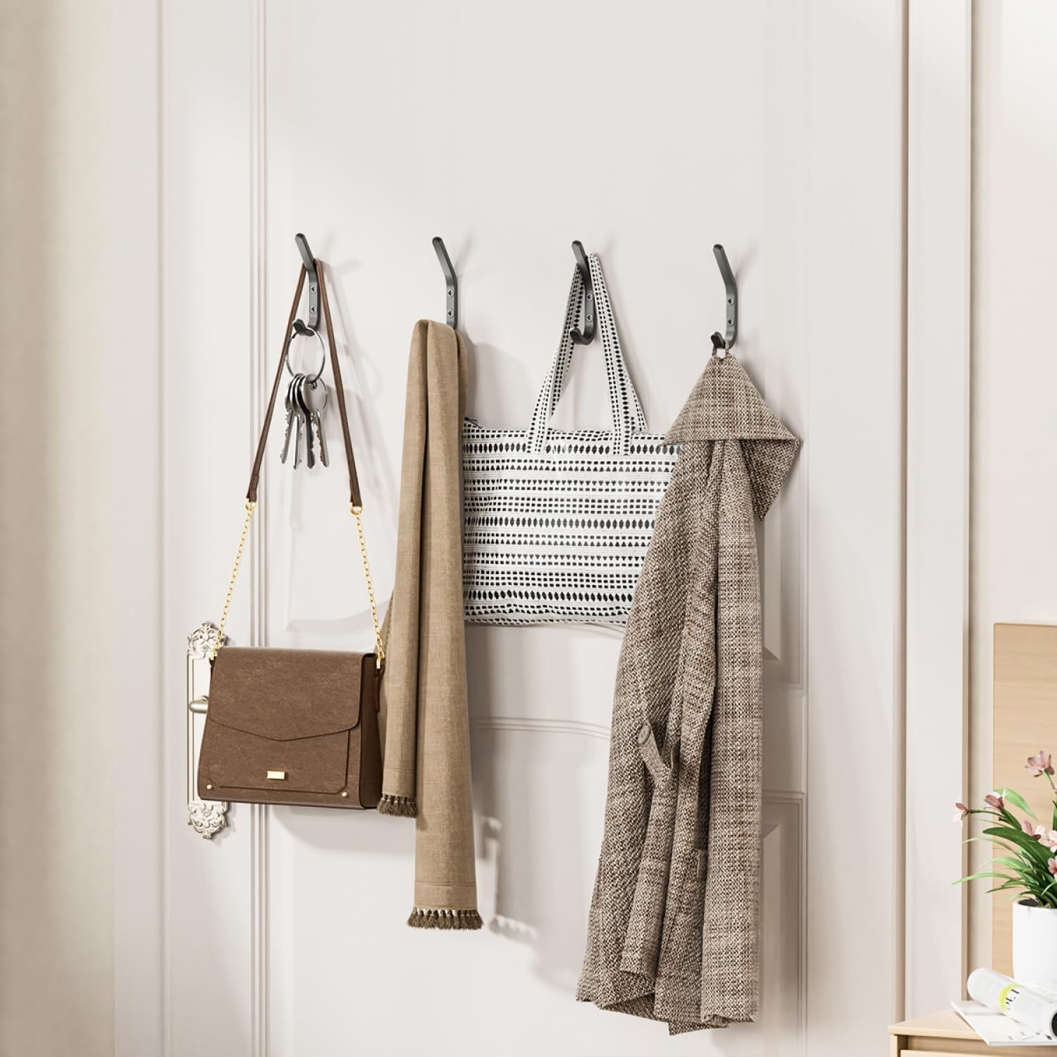 Wall Hooks for Hanging Coats - Double Hook Design, Wall Mount Hangers ...