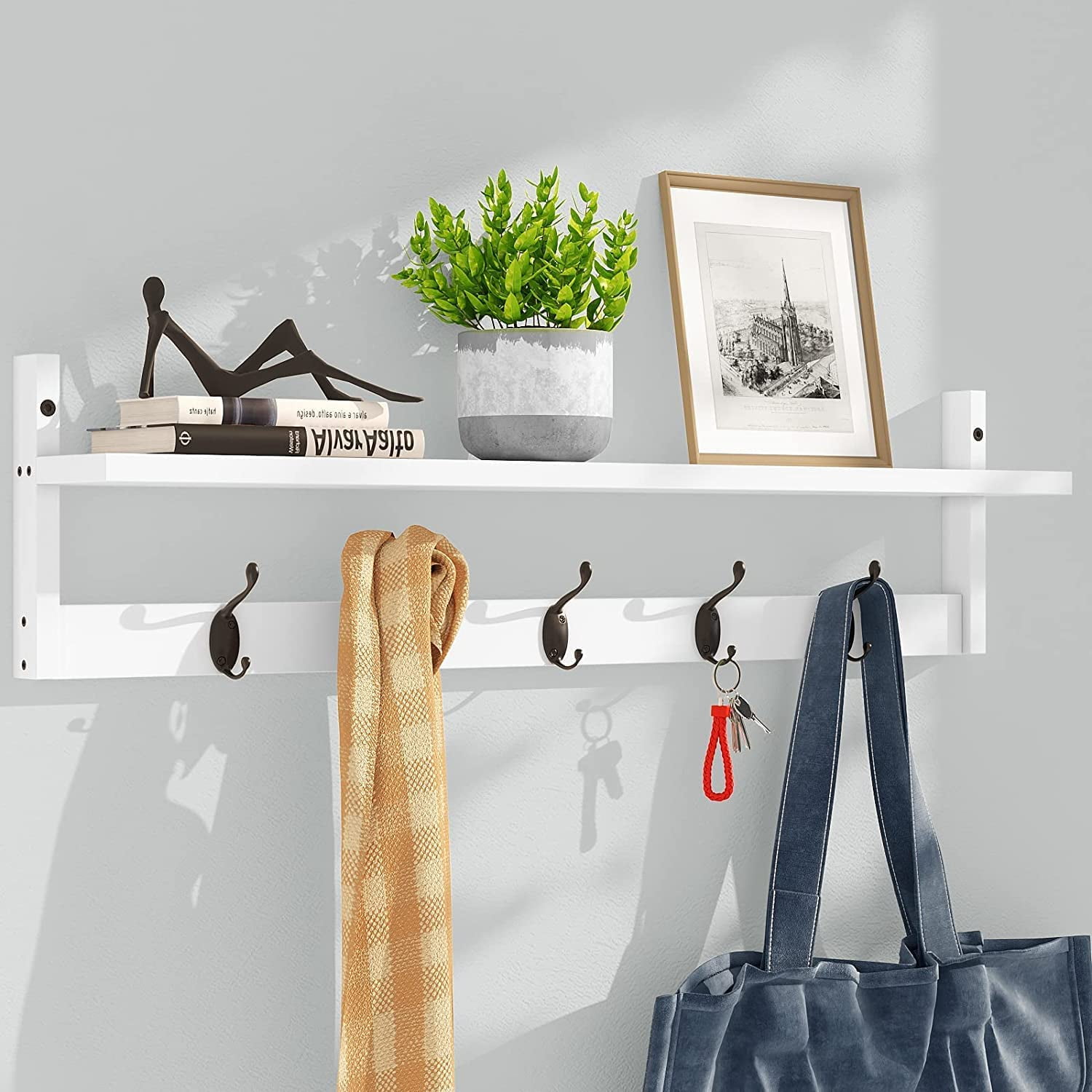 Wall Hooks with Shelf | Entryway Hanging Wood Coat Hooks | Wall-Mounted ...