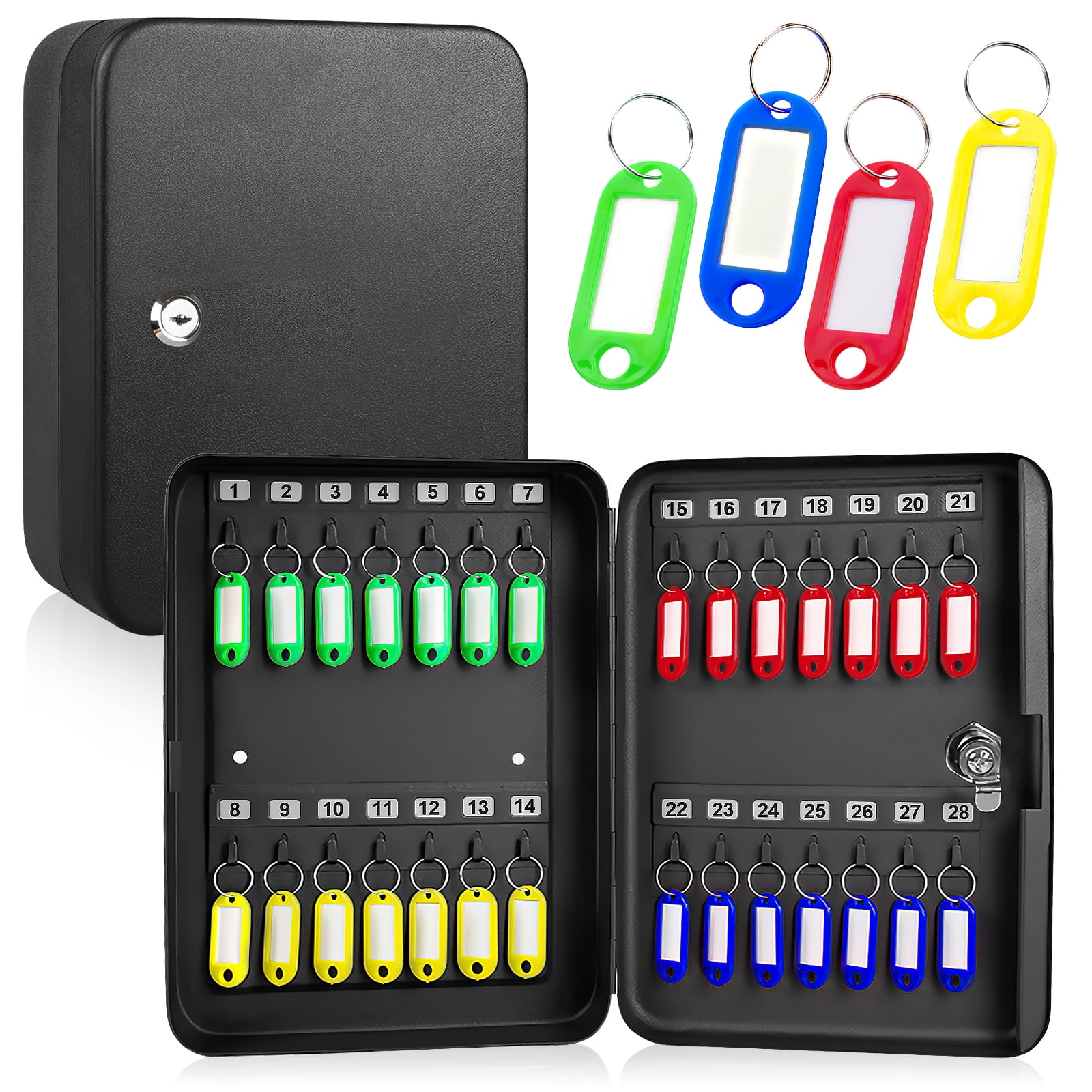 Wall Key Cabinet, 28-Key Key Cabinet and Coloured Key Tags with ...