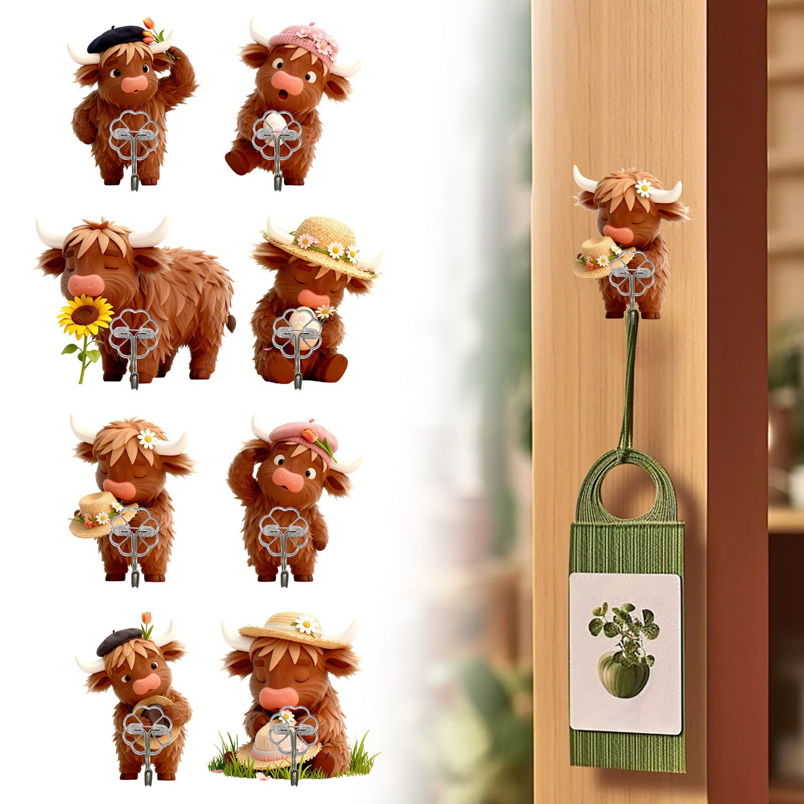 Wall Keys Hanger with Hooks, Highland Cow Ornaments Key Holder Highland ...