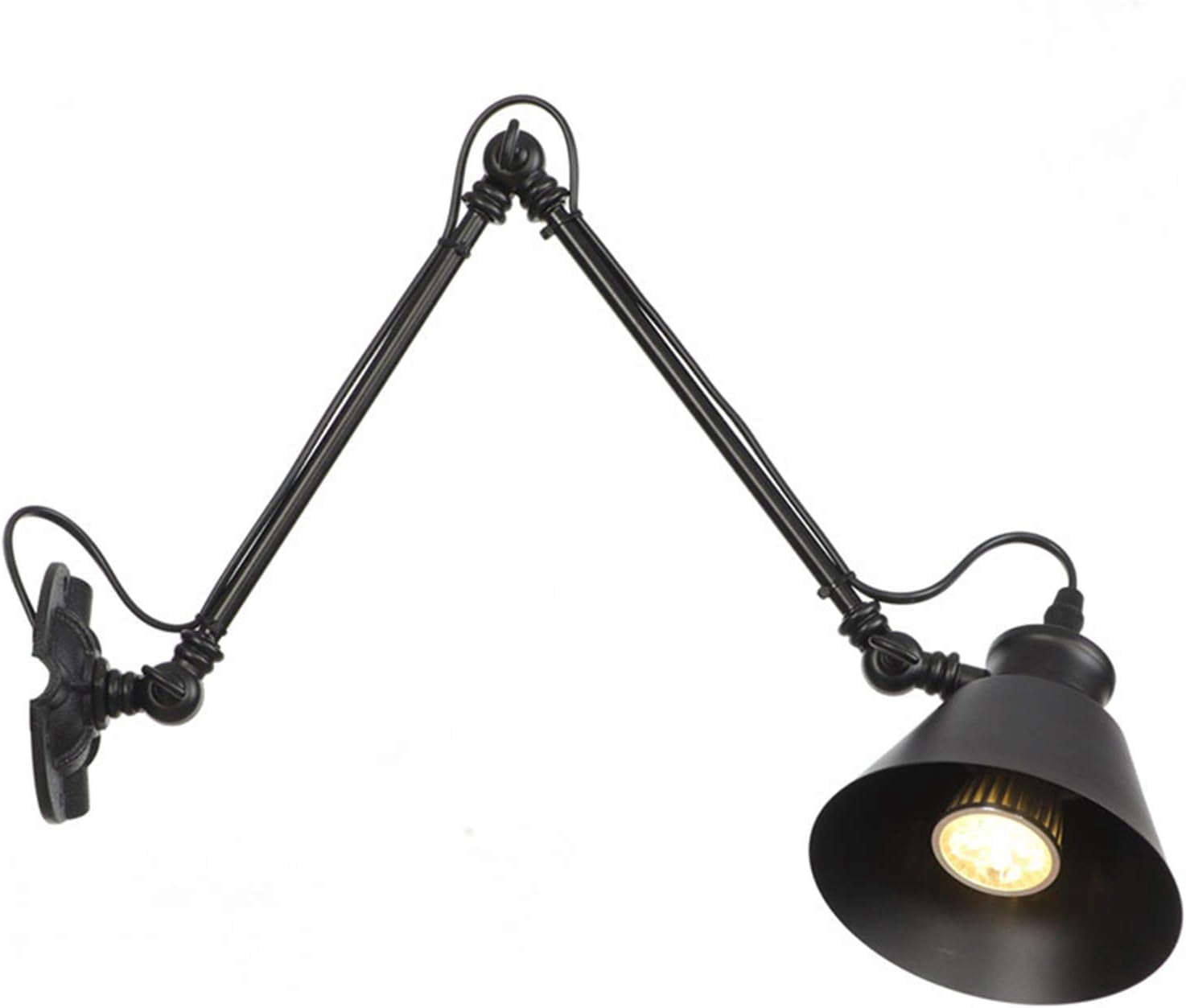Wall Lamp Black, Swing Arm Wall Lights with Plug Switch, Industrial ...