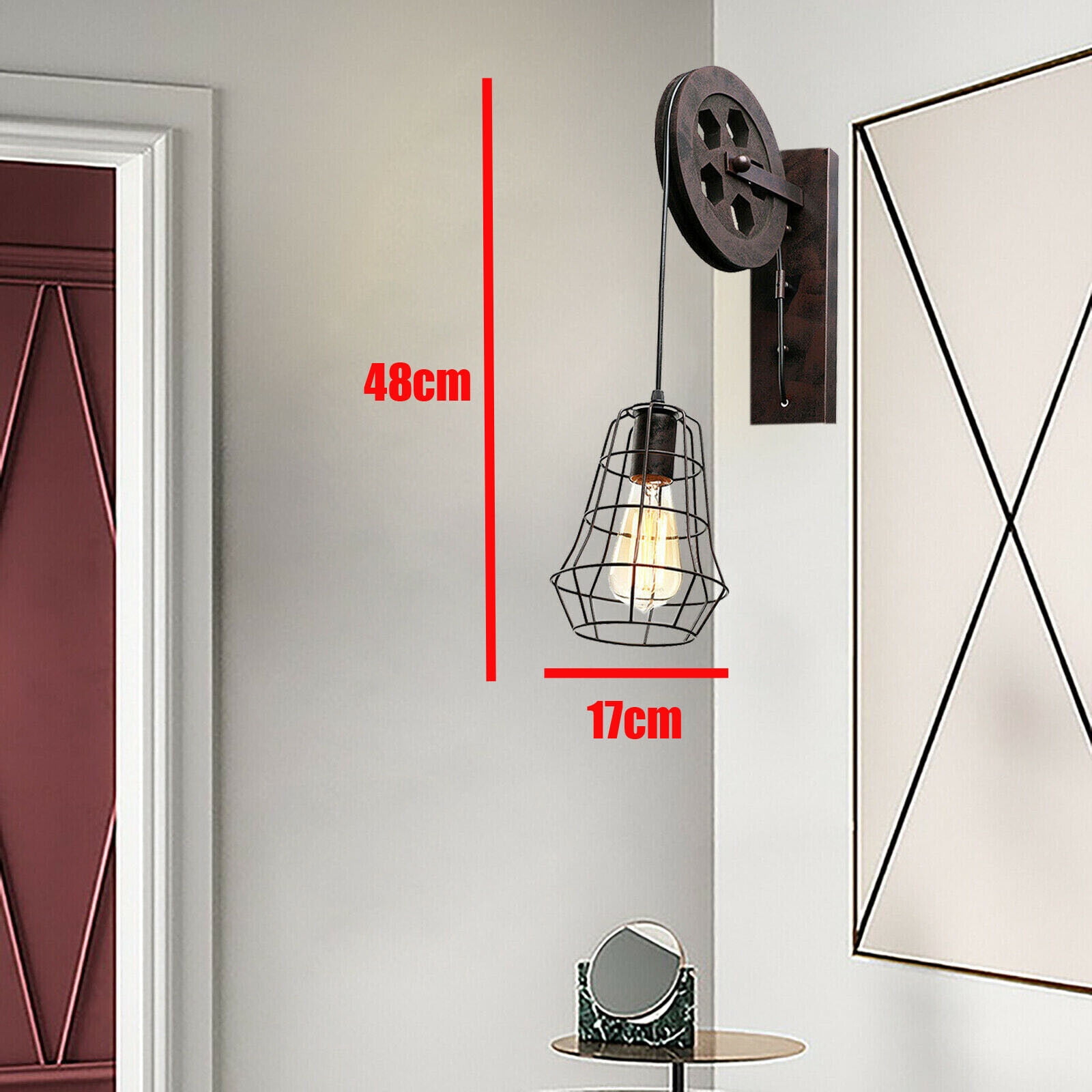 Wall Light Rustic Loft Hallway Lifting Pulley Wall Lamp Sconce ...