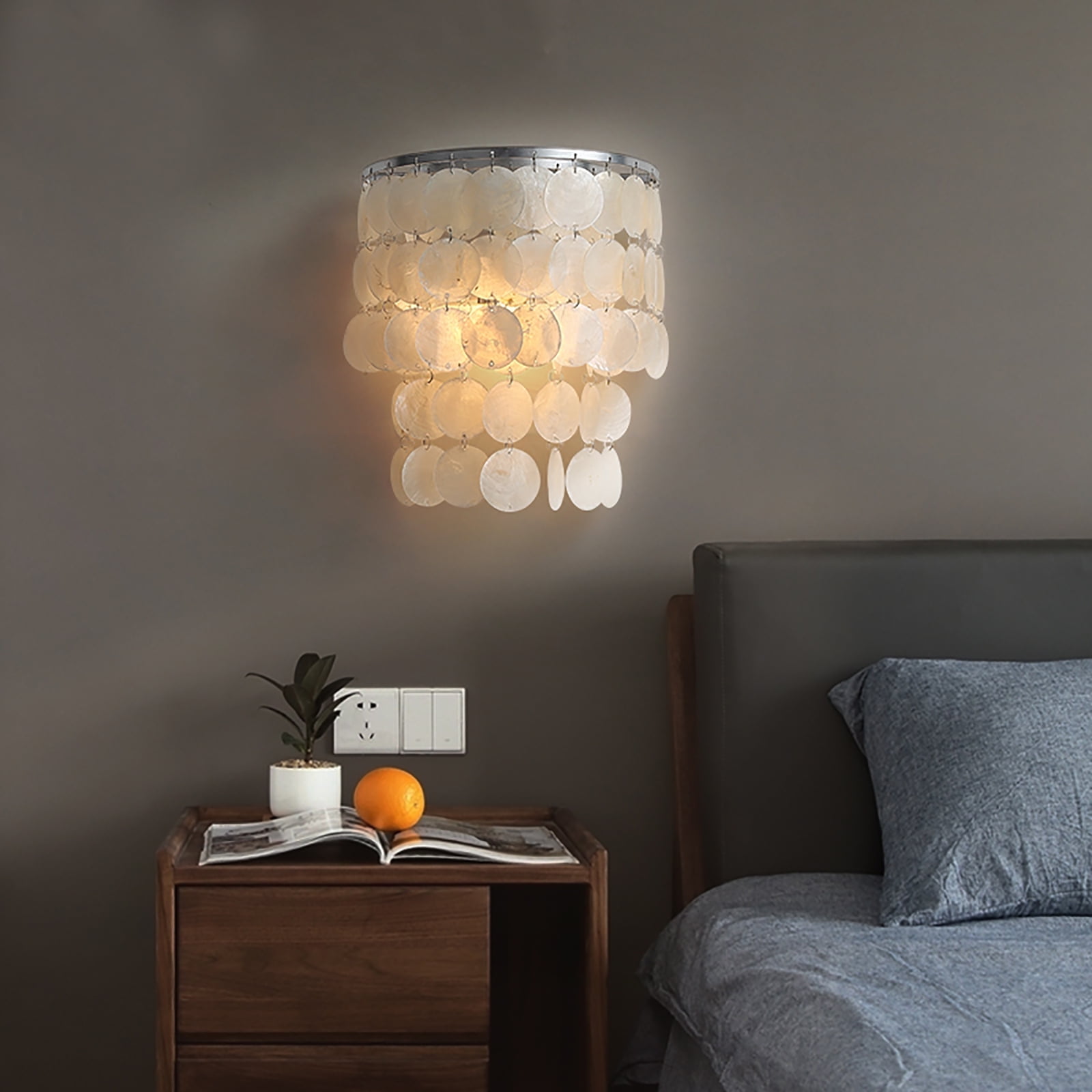 Wall Light Sconce, 1-Light Seashells Mini Satin Nickel Seashell Decor ...