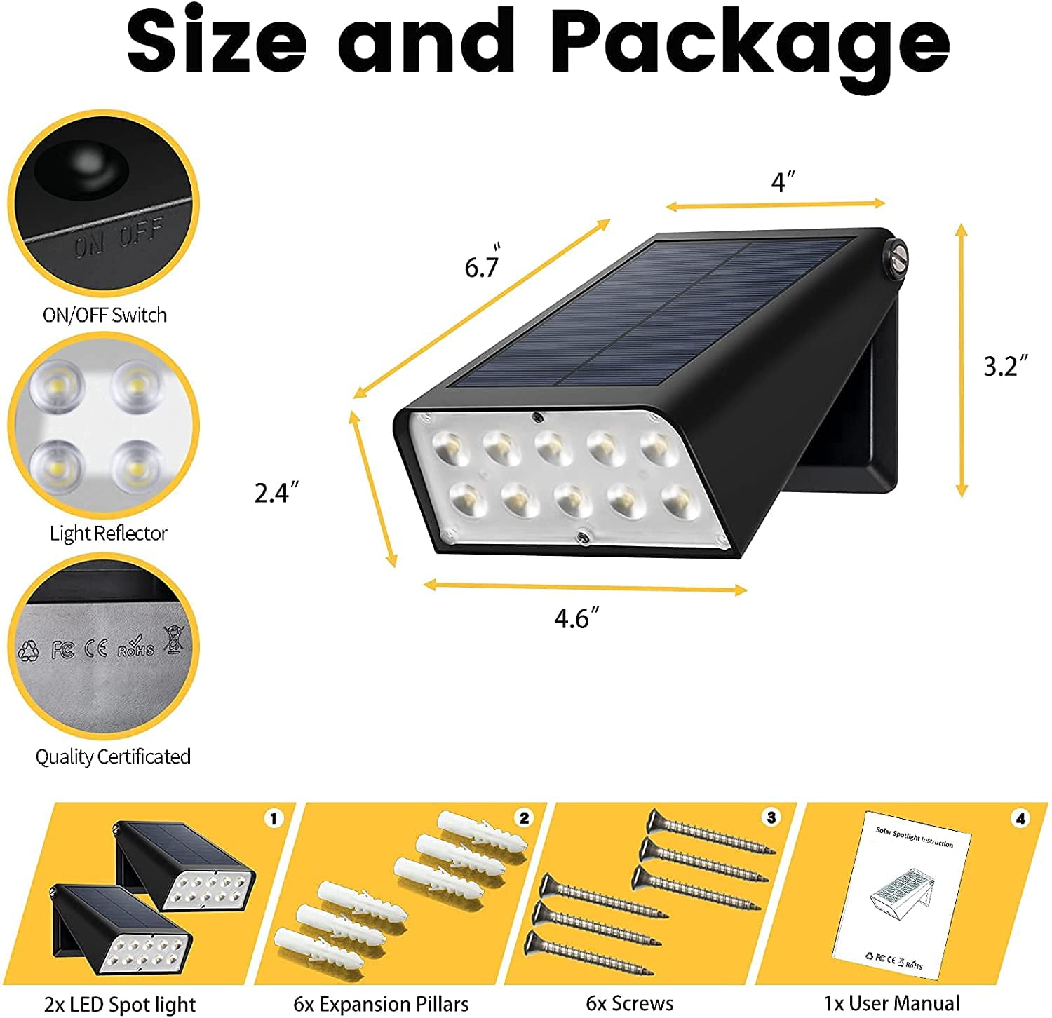 Wall Light Solar Powered, Dusk-to- Deck Lights, 2-Mode 90° Rotatable ...