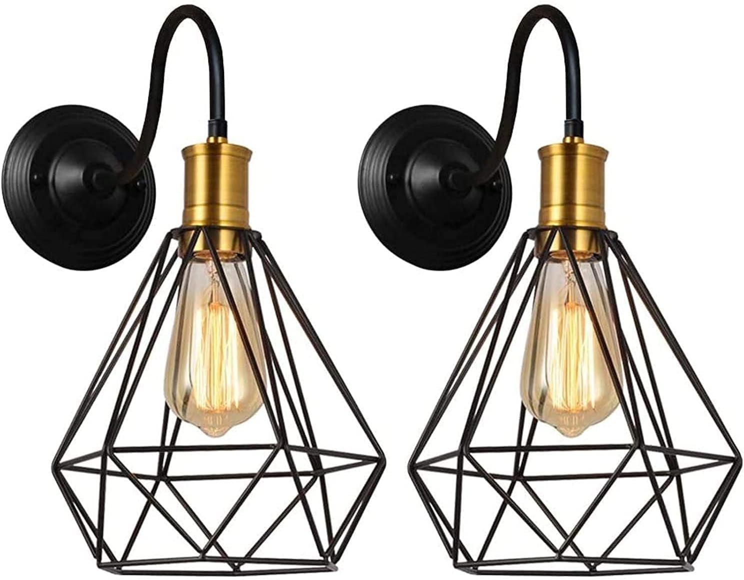 Wall Lighting 2 Pack Industrial Wall Light Vintage Metal Cage Wall Lamp ...
