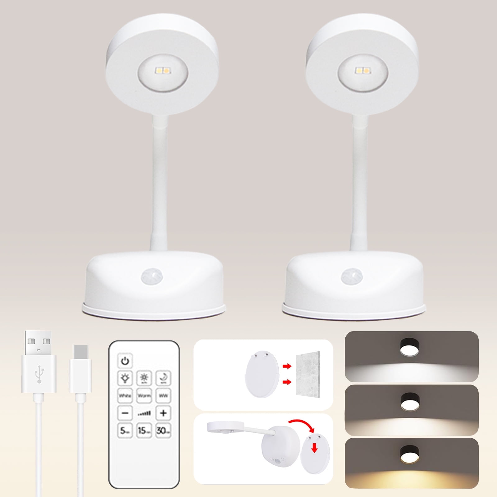 Wall Lights,2 Packs LED Wall Sconces Set - 1200mAh Rechargeable Battery ...