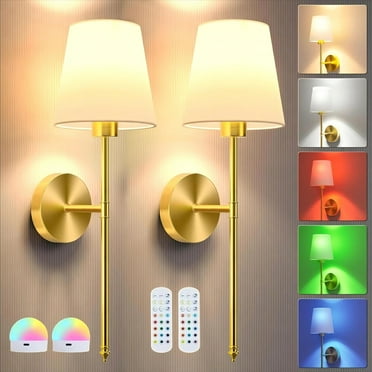 Kiven Battery Operated Wall Sconces with Remote Control,3 Colors Changing,Rechargeable Iron Wall ...