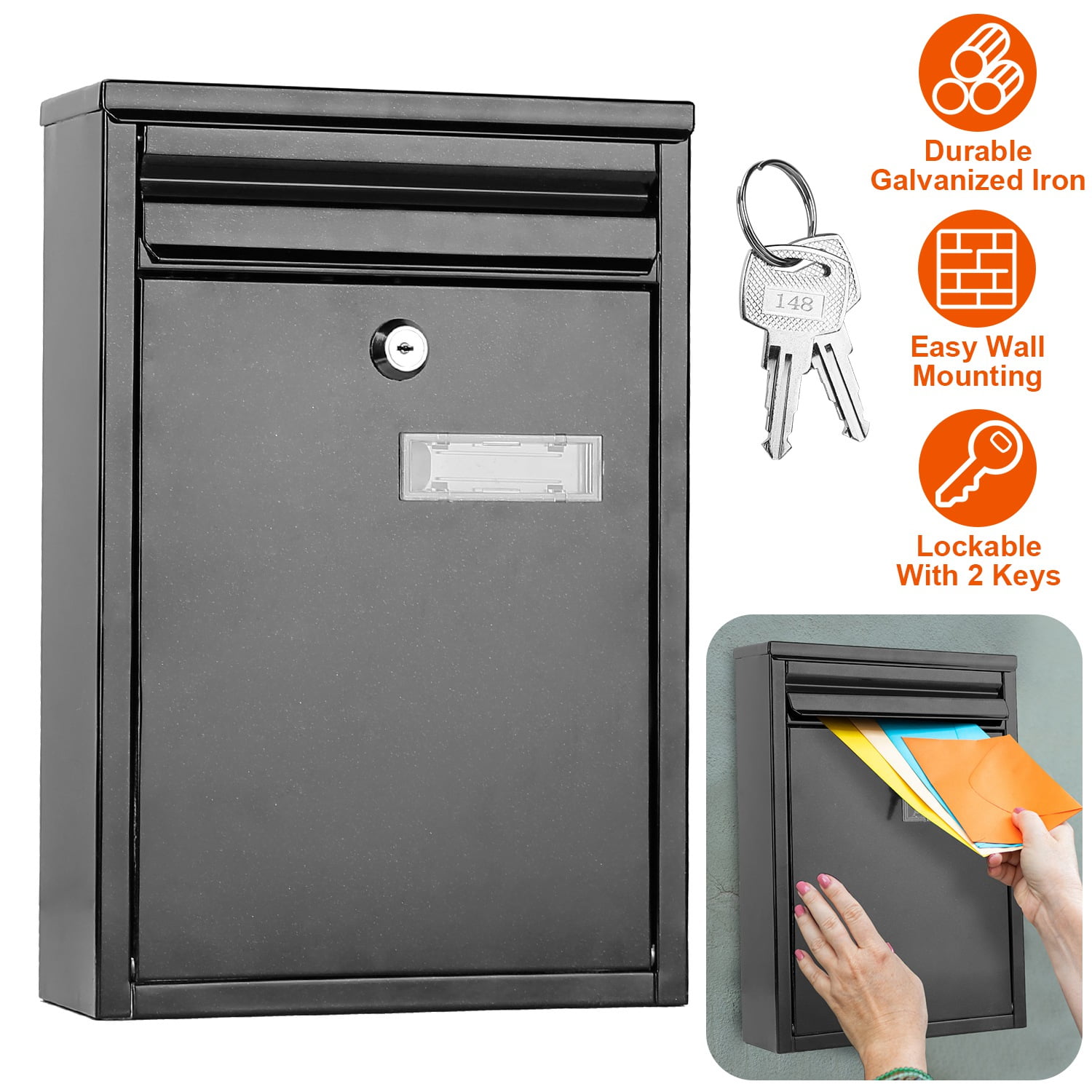 Wall Mailbox with Post,Locking Mailbox with 2 Keys for Outside Home ...
