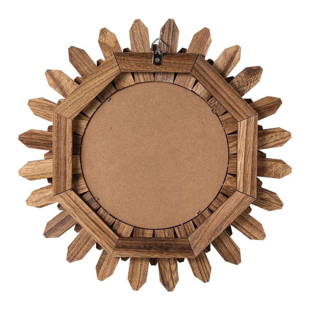 Wall Mirror, 12-Inch Rustic Wood Boho Sunburst Decor, Carbonized Black ...