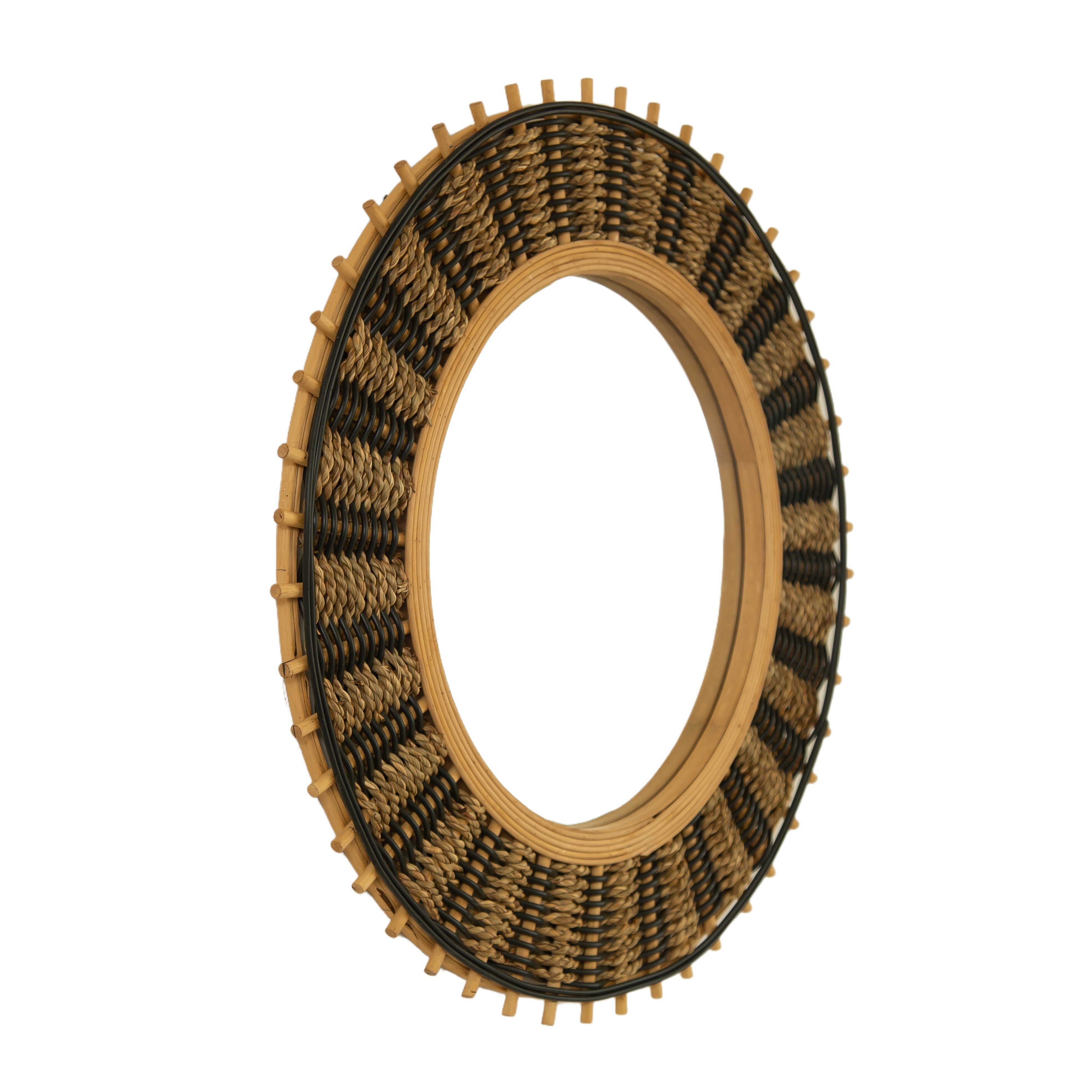Wall Mirror 23'' Echo Mirror, Bamboo Round Art Wall Mirror with Light ...