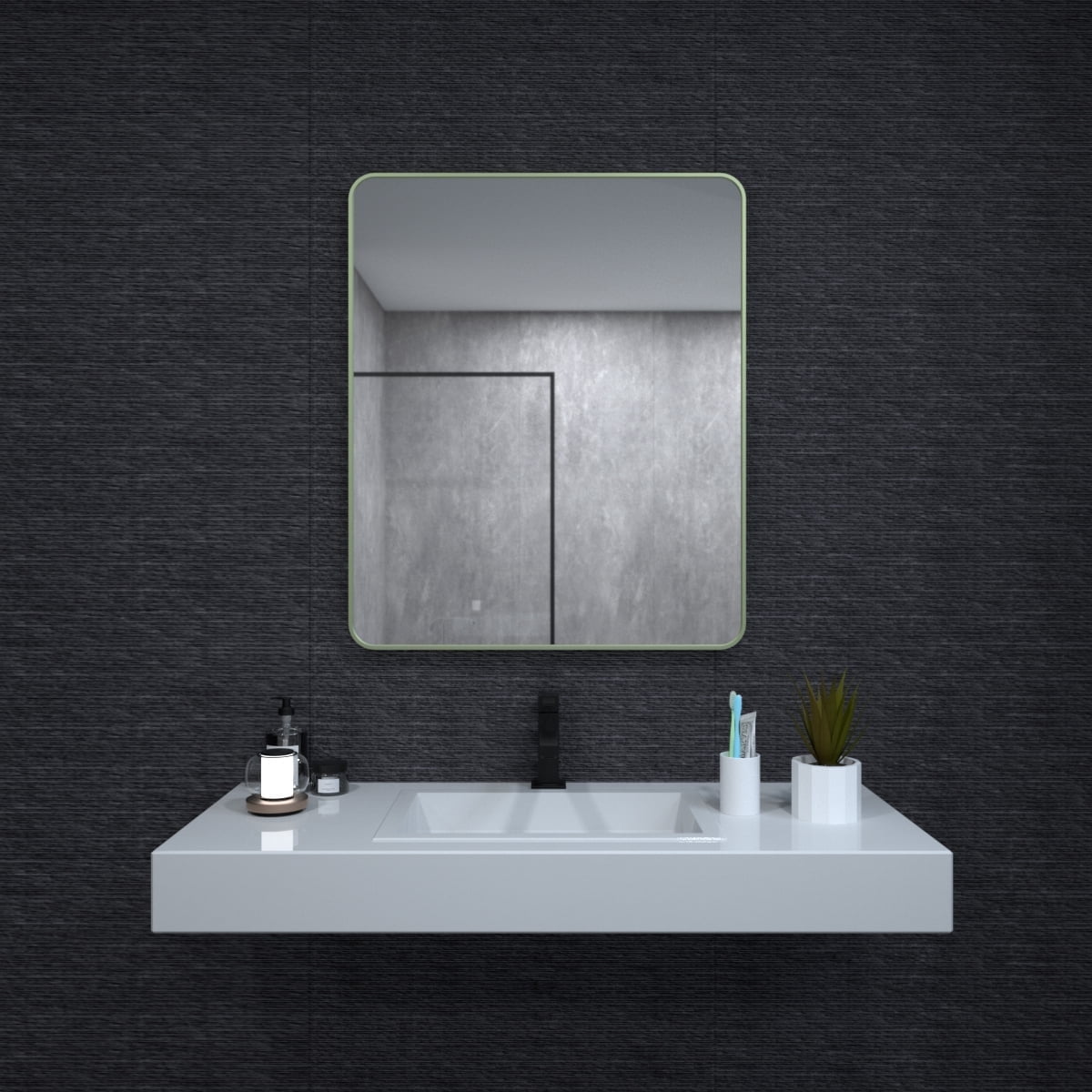 Wall Mirror 30" x 36" Rectangular Rounded Corner Mirror Aluminum Framed ...