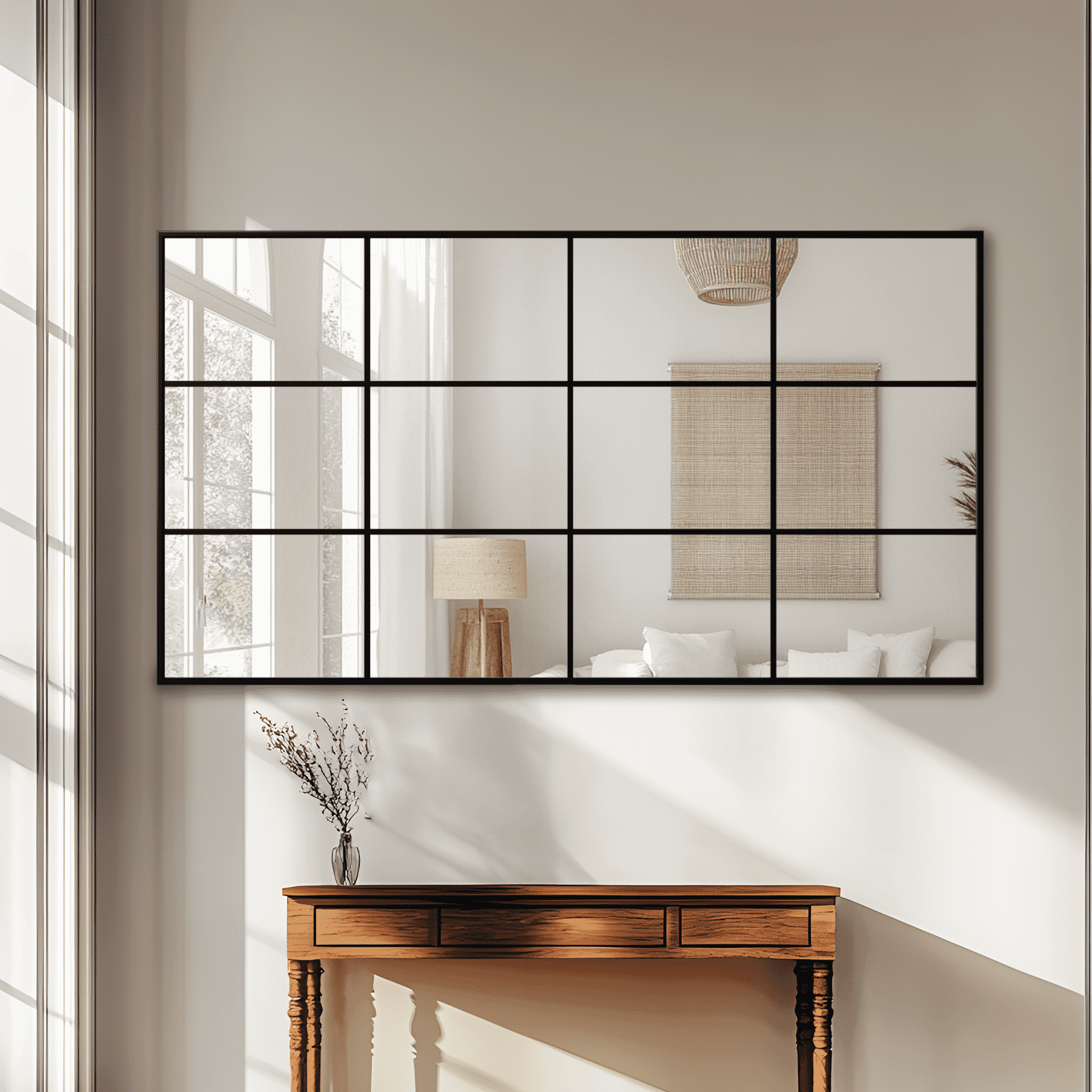 Wall Mirror 30" x 55", Window Pane Grid Mirror Modern Style for Bedroom ...