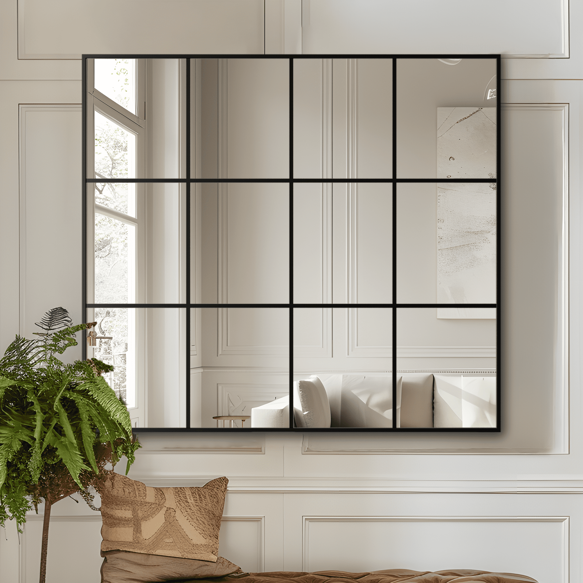 Wall Mirror 36" x 40", Window Pane Grid Mirror Modern Style for Bedroom ...