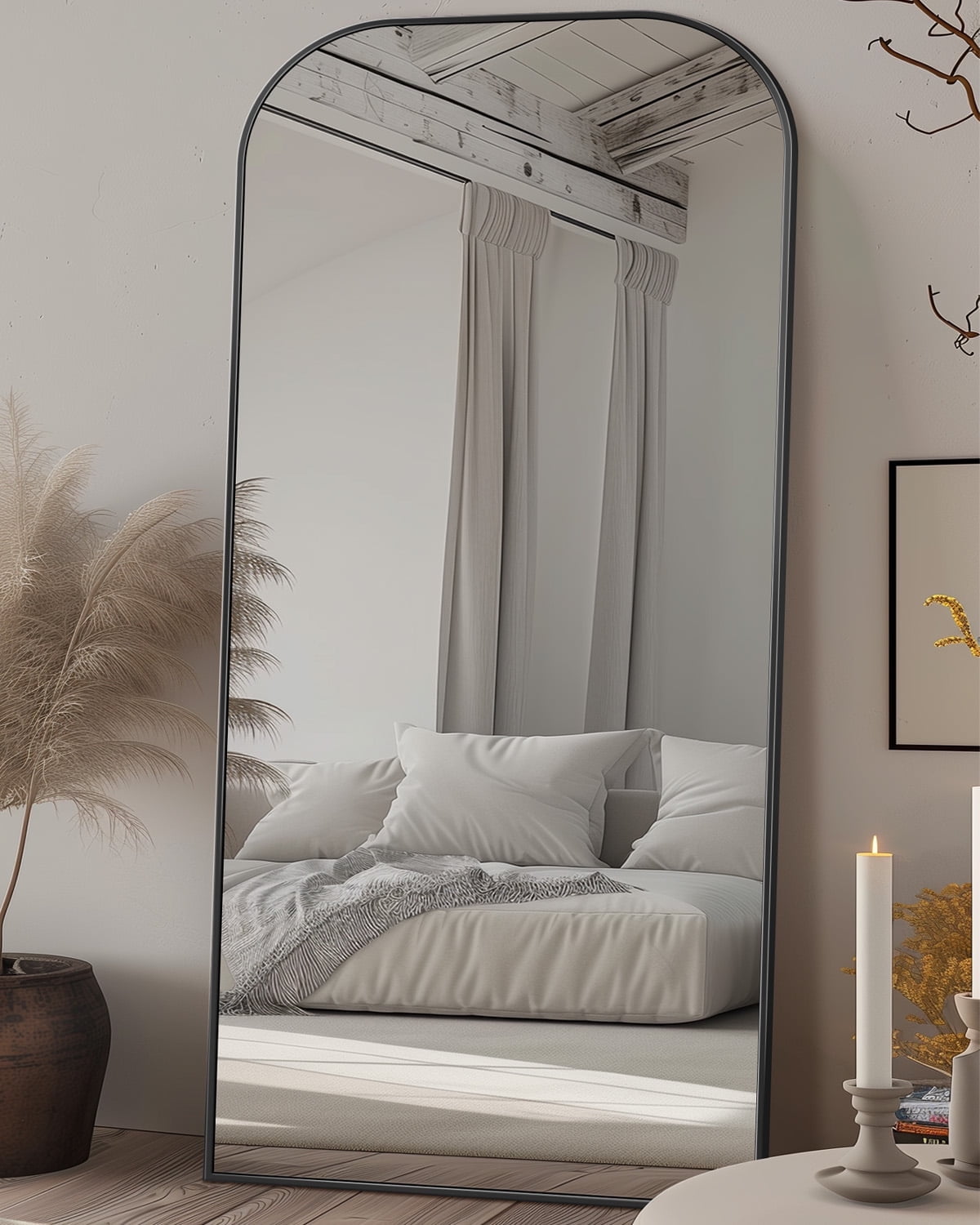 Wall Mirror 36" x 55", Window Pane Grid Mirror Modern Style for Bedroom ...