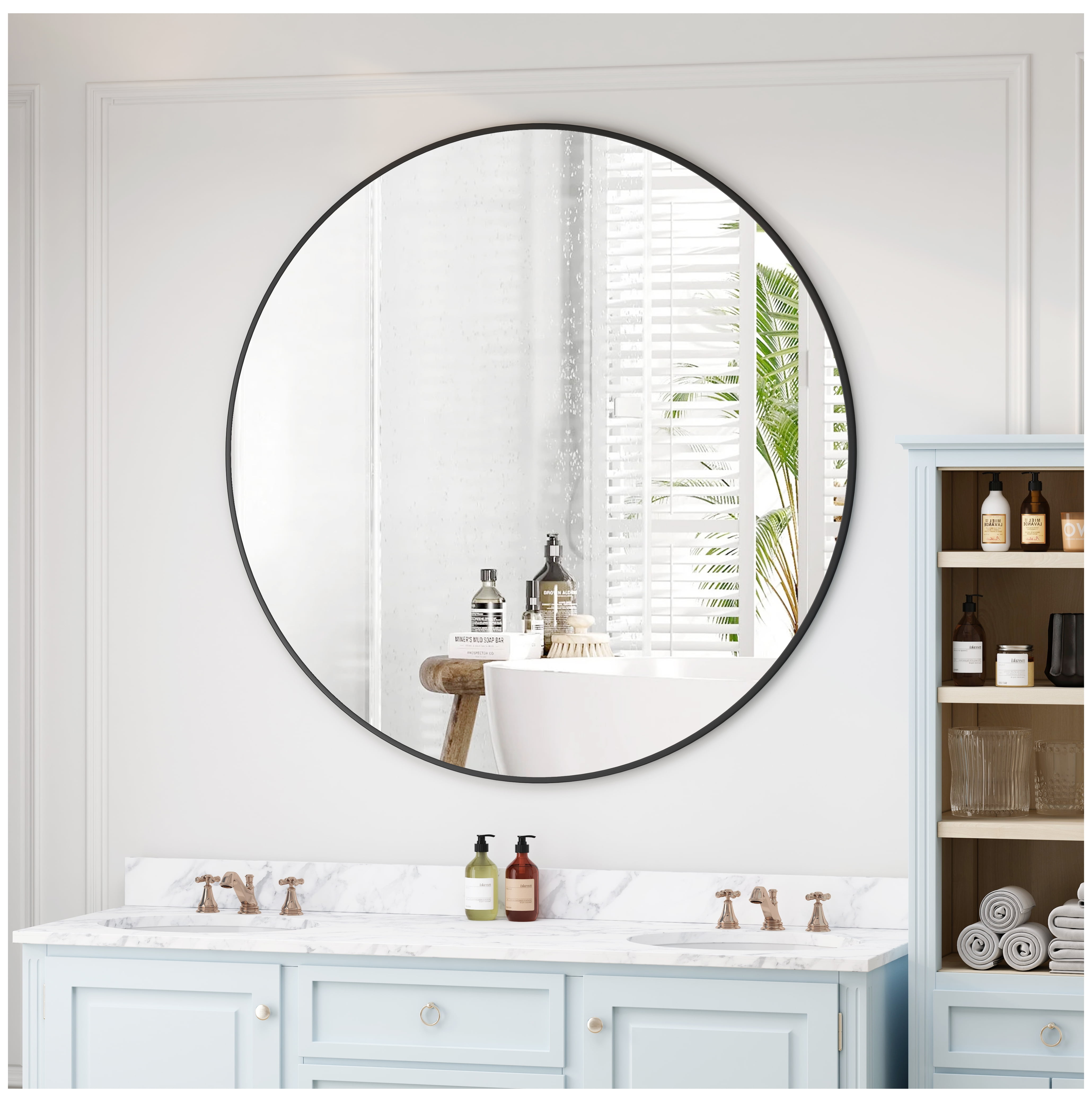 Wall Mirror 42 Inch Black Circular Mirror Metal Framed Mirror Round ...