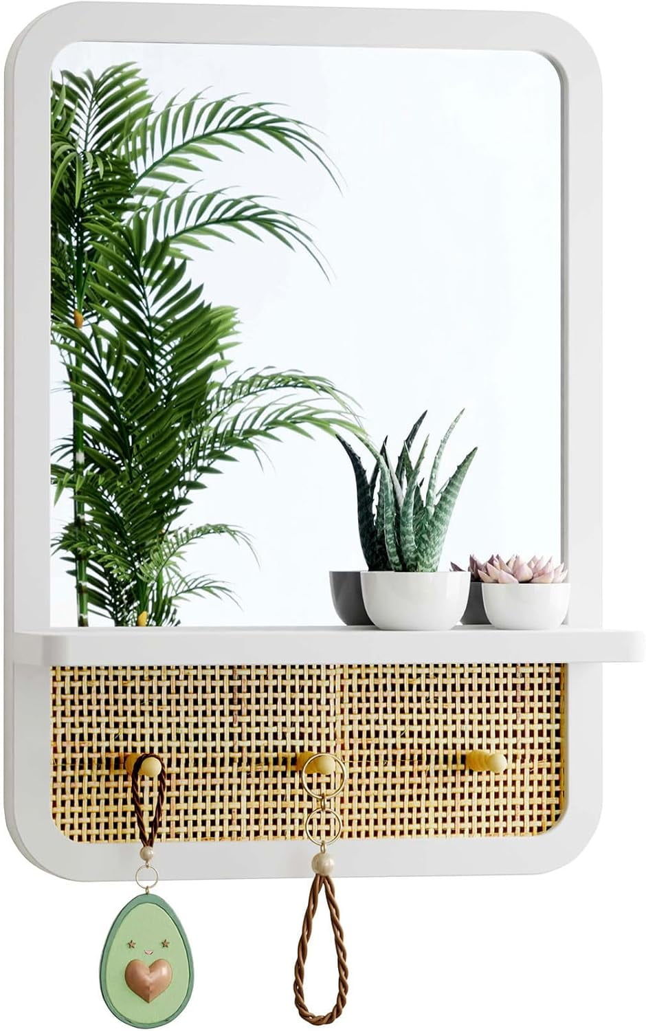 Wall Mirror with Shelf and Coat Hooks, 23x16 Inch Entryway Decorative ...