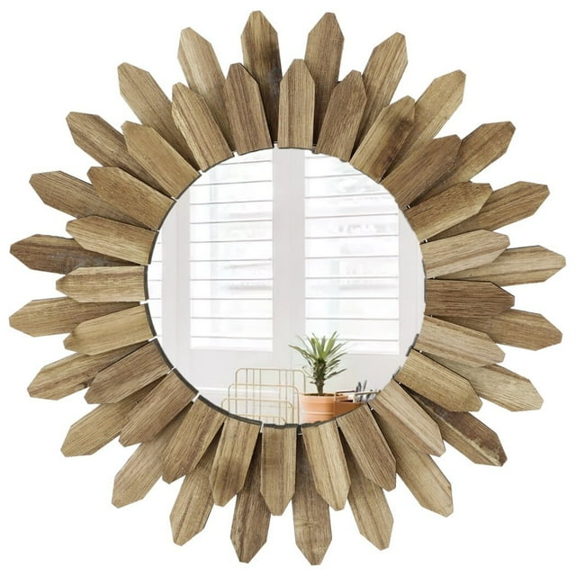 Wall Mirror, Wood Sunburst Framed Mirror, Boho Wall Decor Mirror ...