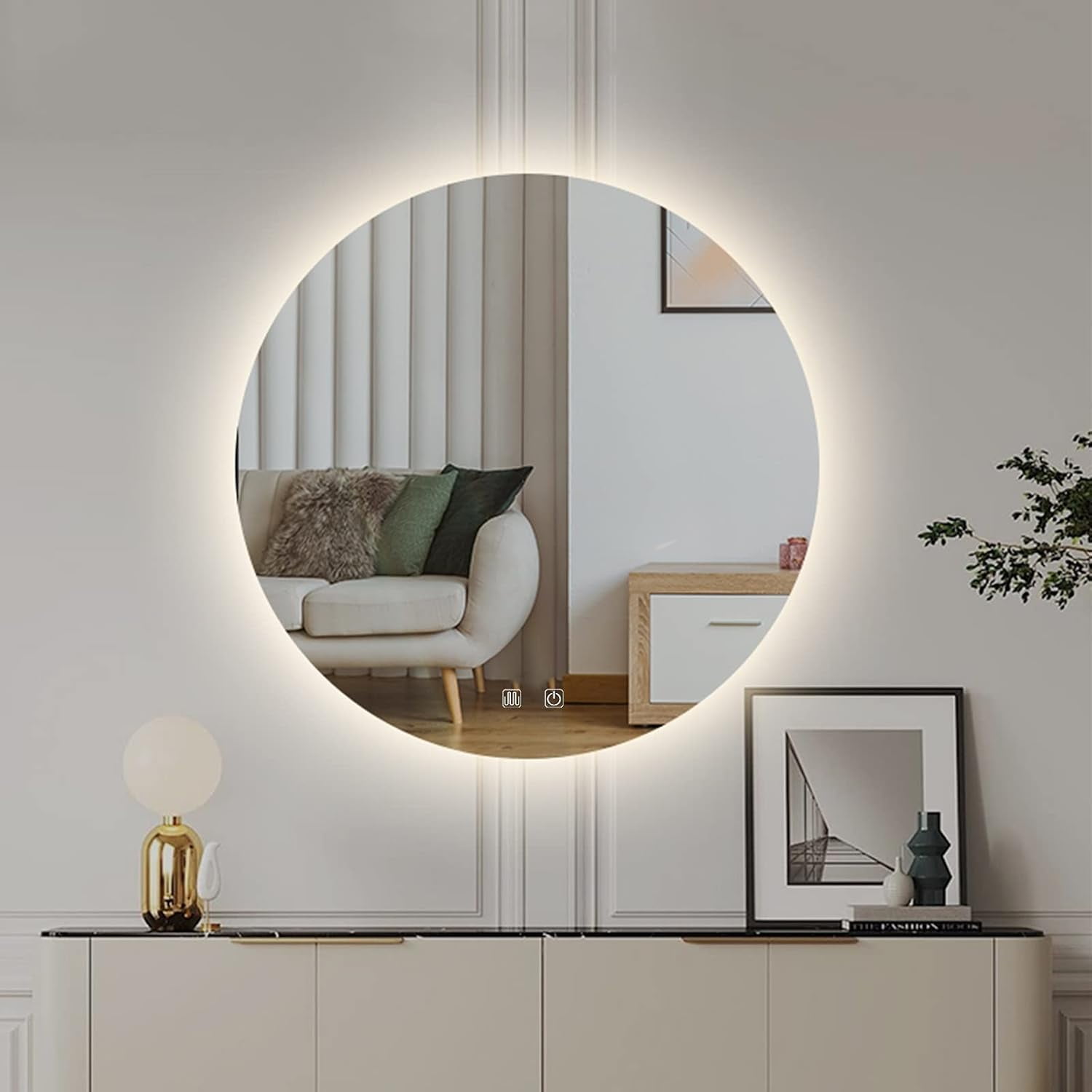 Wall Mirrors,Large Round 28 inch Wall Mount Vanity Mirror,Led Lighted ...