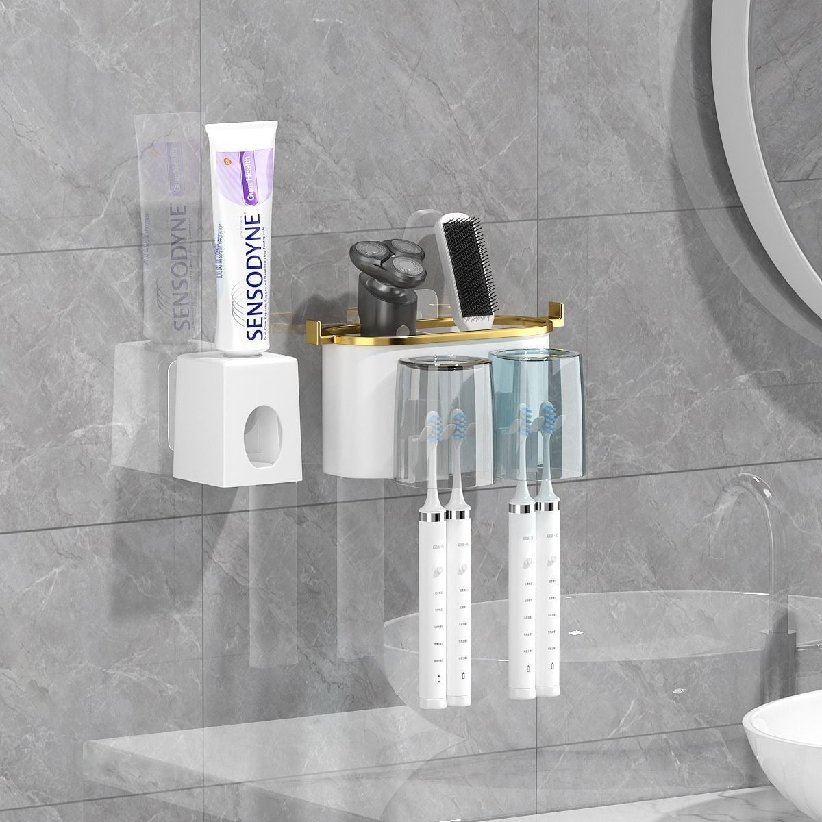 Wall Mount 2-in-1 Toothbrush Holder with Squeezer & Built-in Cup | No ...