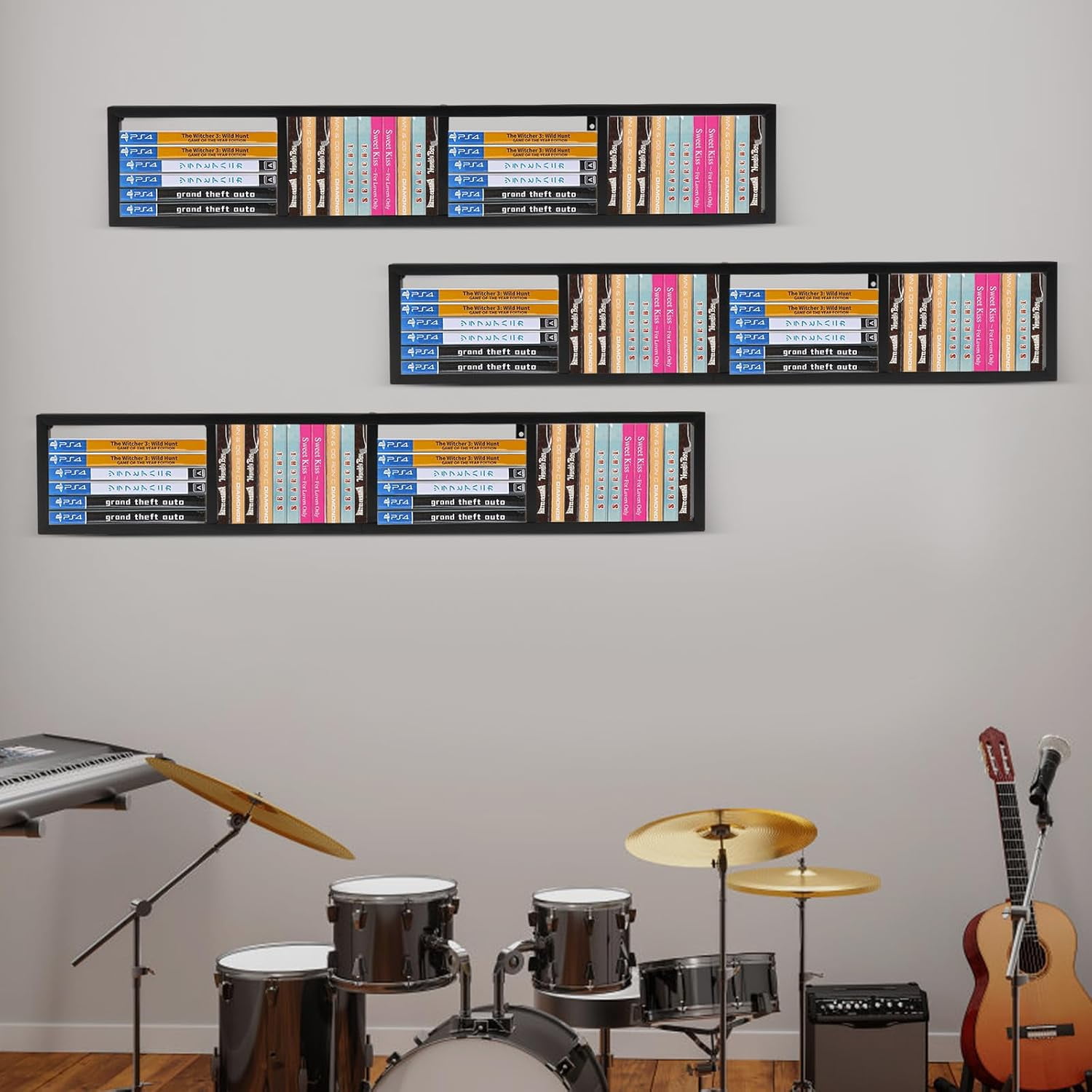 Wall Mount 34 Inch Media Storage Rack, CD DVD Organizer Metal Shelf ...