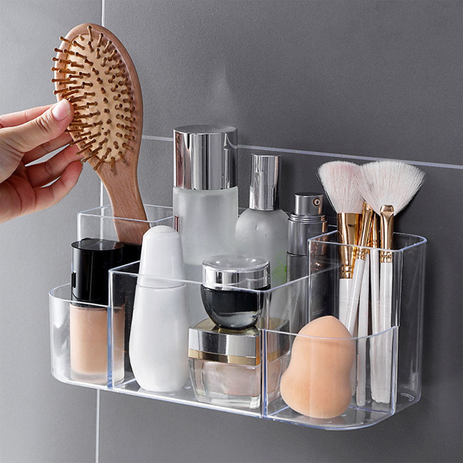 Wall-Mount 5-Compartment Plastic Cosmetics Storage Organizer | Clear ...