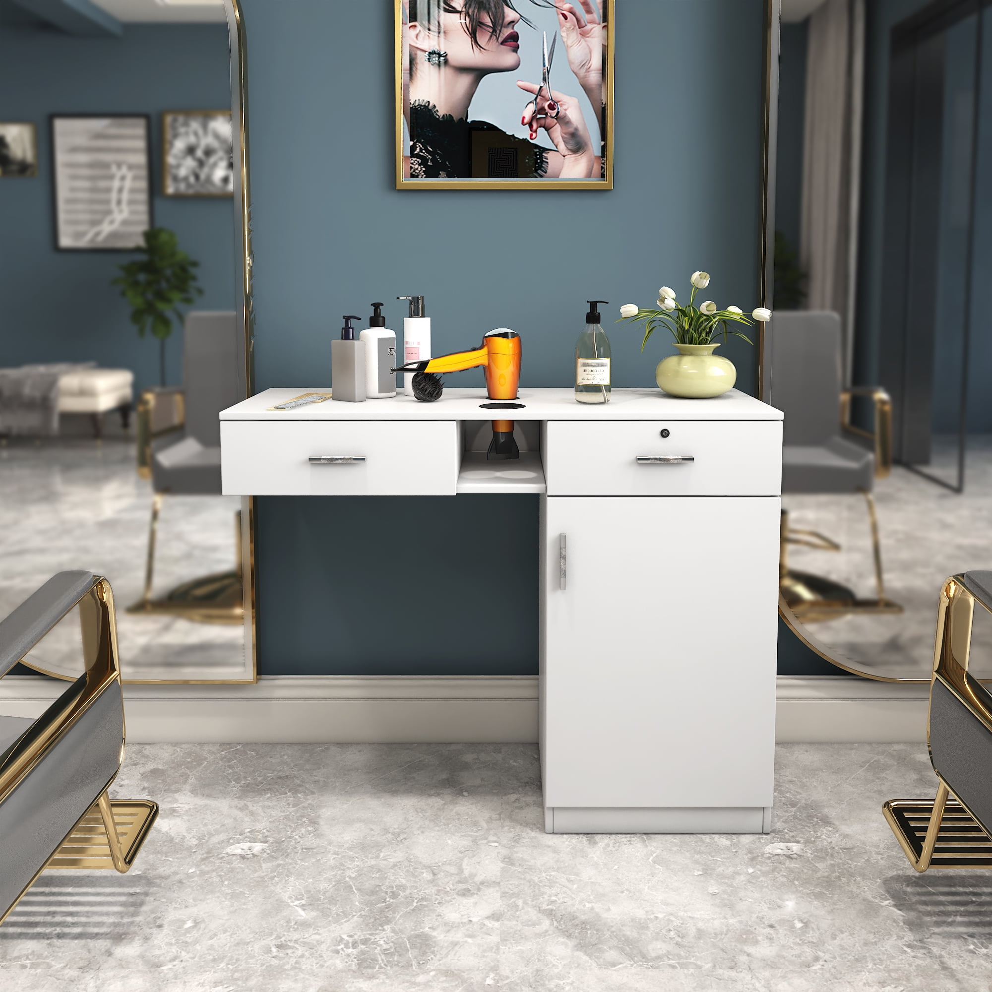 Wall Mount Barber Salon Station, Salon Storage Hair Stylist Equipment ...