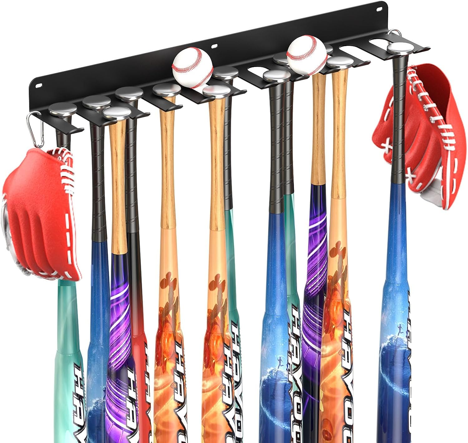 Wall Mount Baseball Bat Holder, Heavy Duty Metal Bat Rack, Holds 22 ...