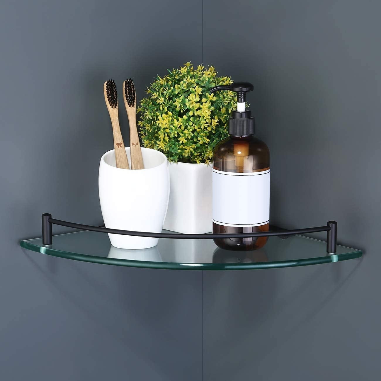 Wall Mount Bathroom Corner Triangle Glass Shelf Black Matte - Walmart.com