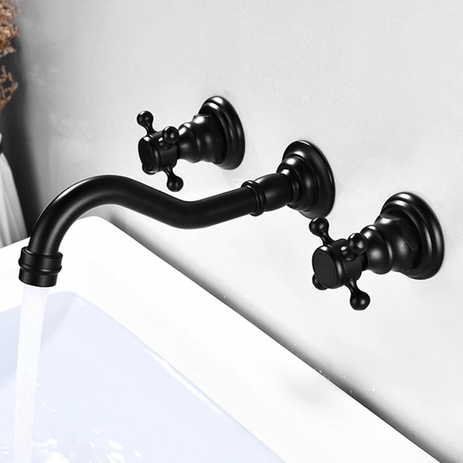 Wall Mount Bathroom Faucet Black, Solid Brass, 360 Swivel Spout Sink ...