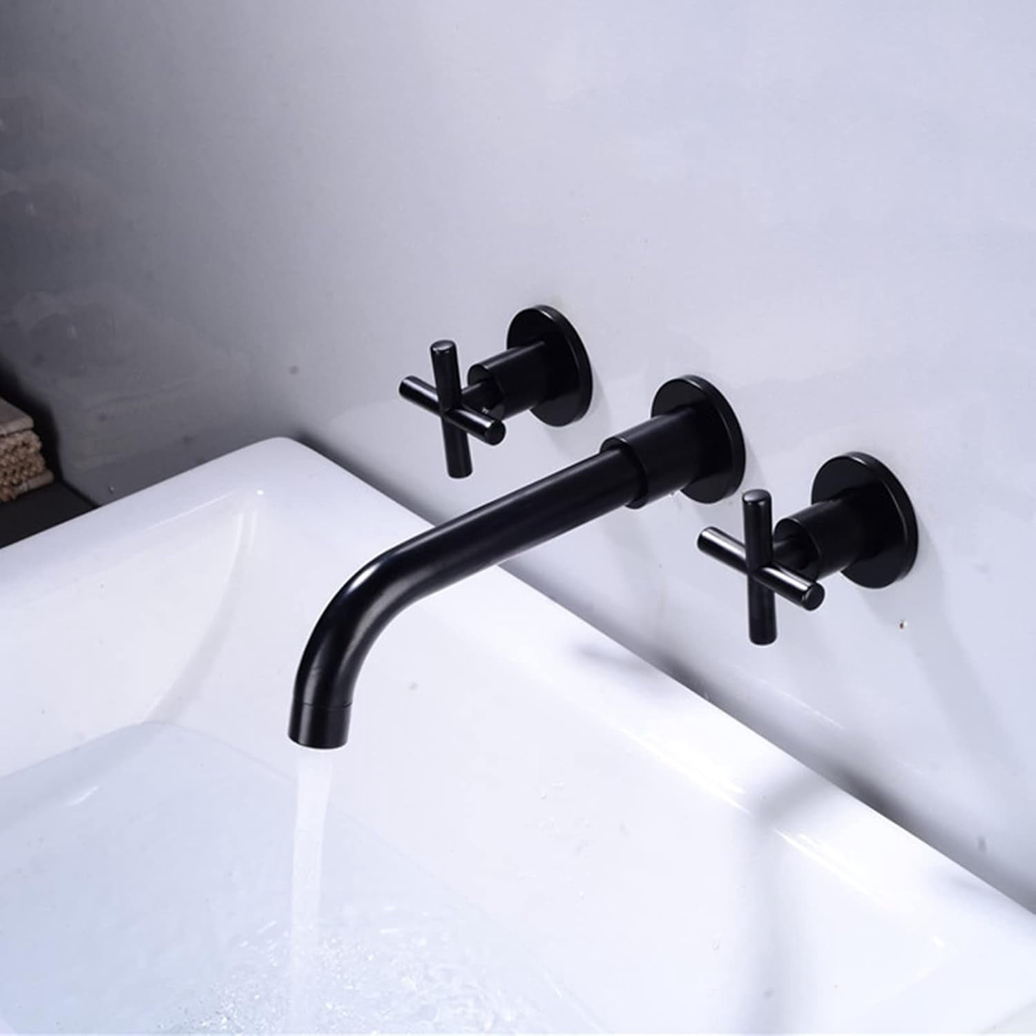 Wall Mount Bathroom Faucet, Double Handle Bathroom Sink Faucet, 360 ...