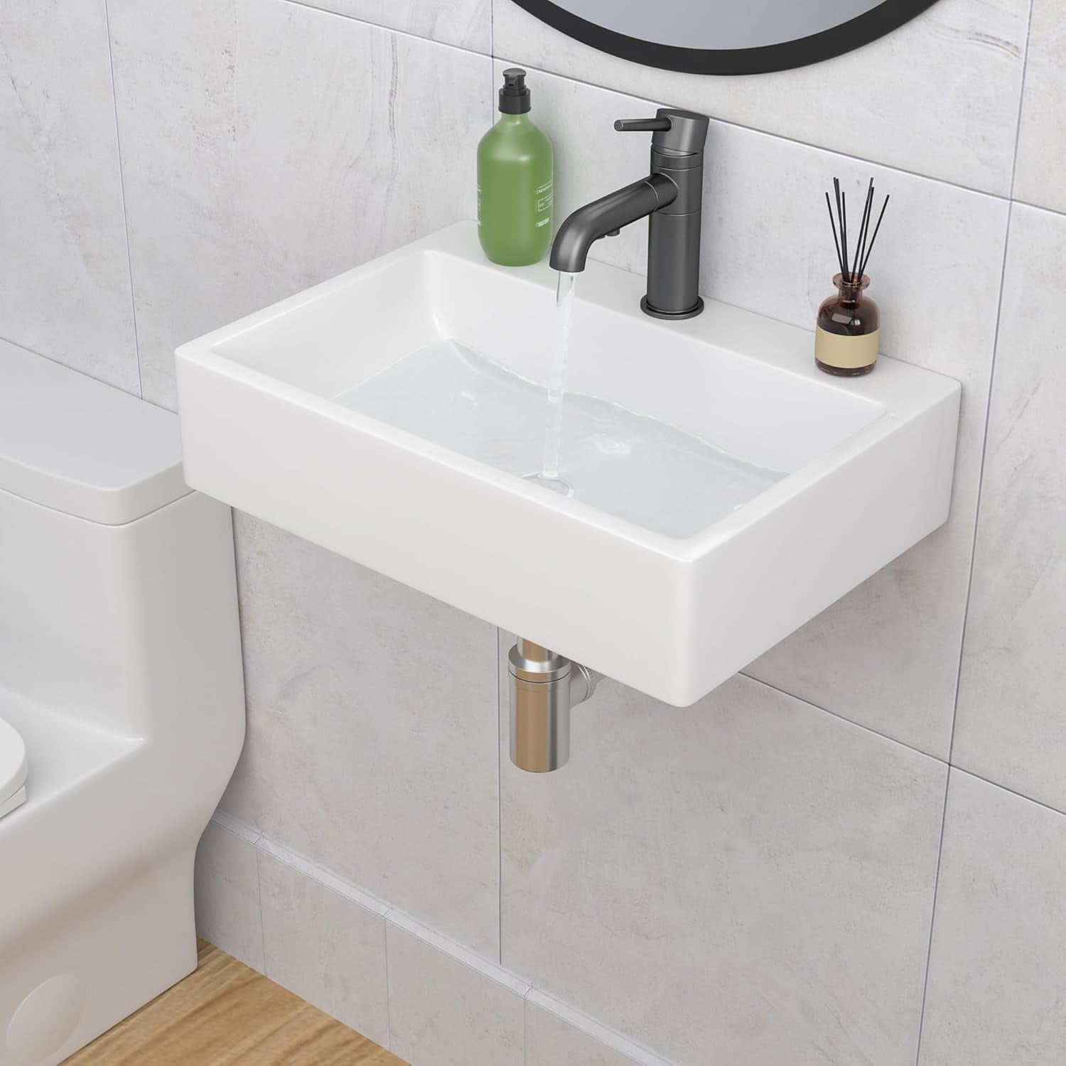 Wall Mount Bathroom Sink - 20"x14" Wall Hung Sink Rectangle White ...