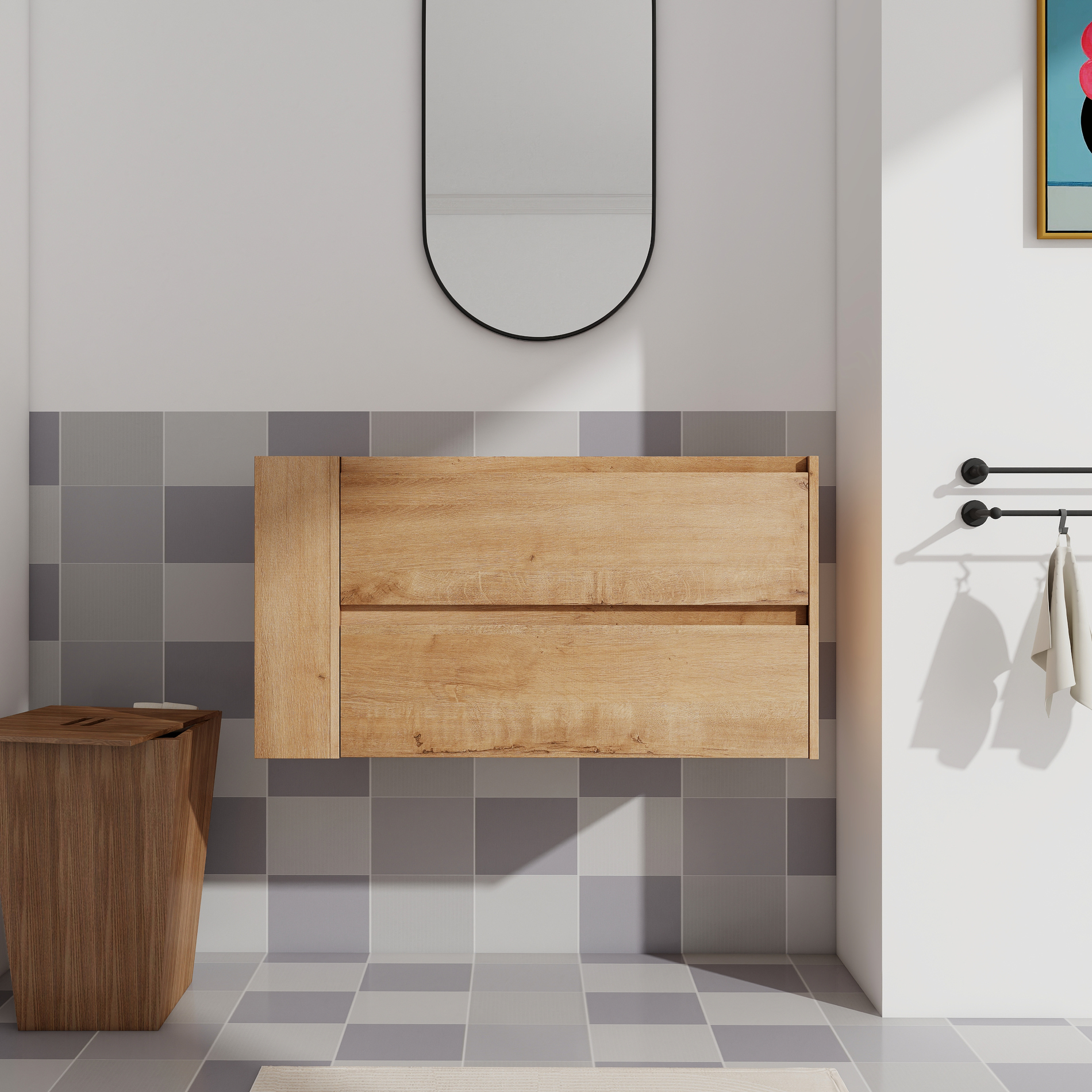 Wall Mount Bathroom Vanity 36", 45° Bevelled Handle, Soft Close 2/3 ...