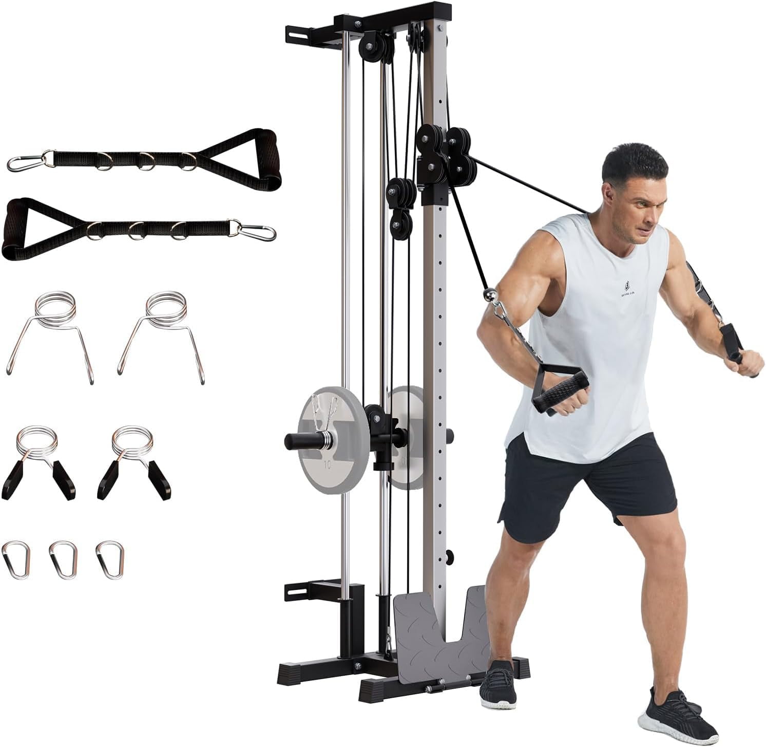 Wall Mount Cable Machine, LAT Pulldown With 19 Positions Dual Pulley ...