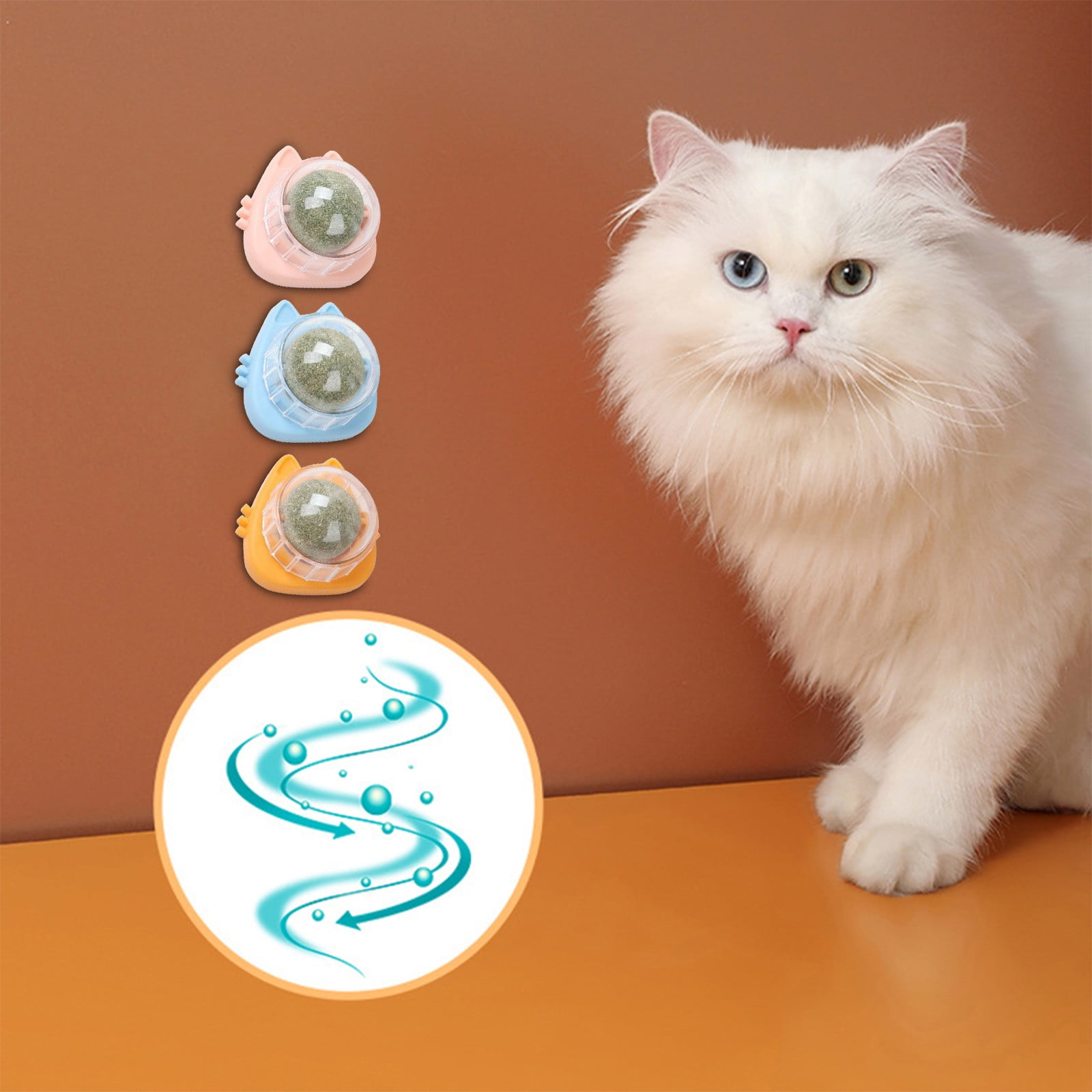 Wall Mount Catnip Balls Toy with Rotating Snack Dispenser - Natural Catnip and Nut Filled Balls ...