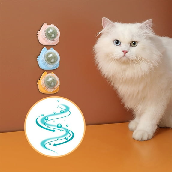 Wall Mount Catnip Balls Toy with Rotating Snack Dispenser - Natural ...