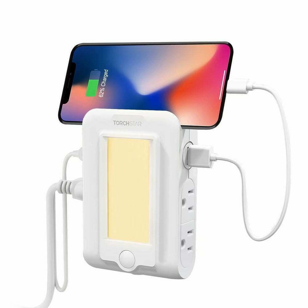 MaximalPower Wall Mount Charger, 2 USB Ports, 4 AC Outlets, LED Night ...