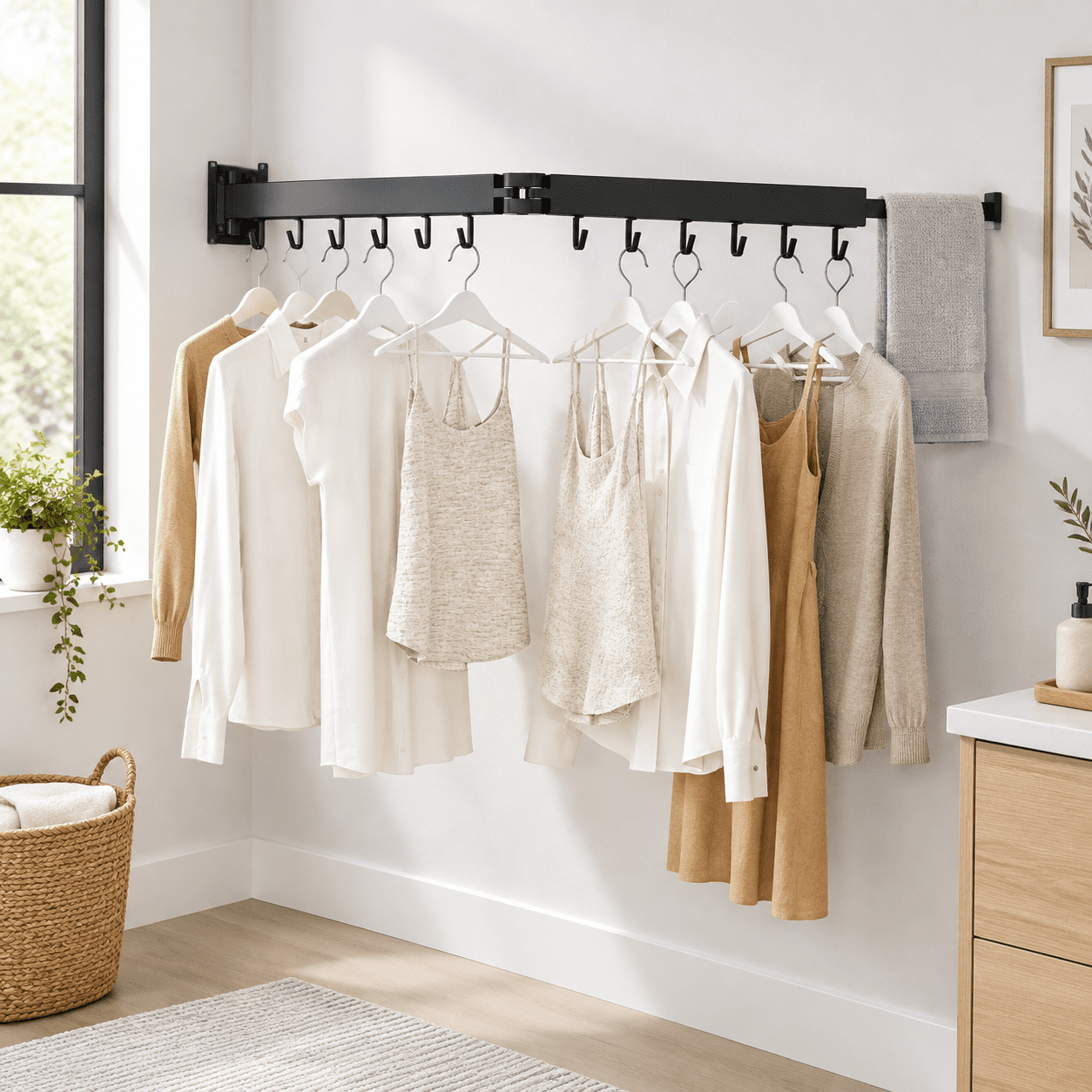 Wall Mount Clothes Drying Rack 2-fold Foldable & Sturdy Laundry Mounted ...