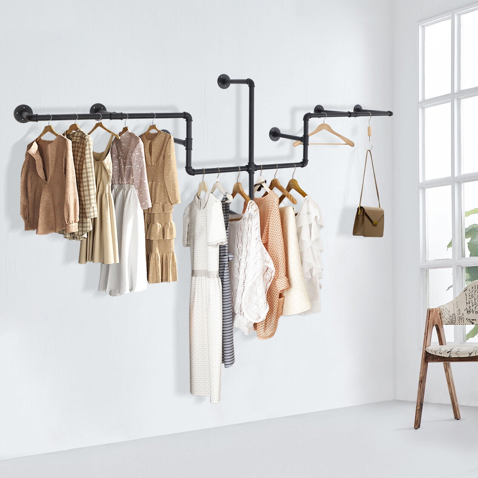 Wall Mount Clothes Rack Black Pipe Commercial Dress Hanging Displaying ...