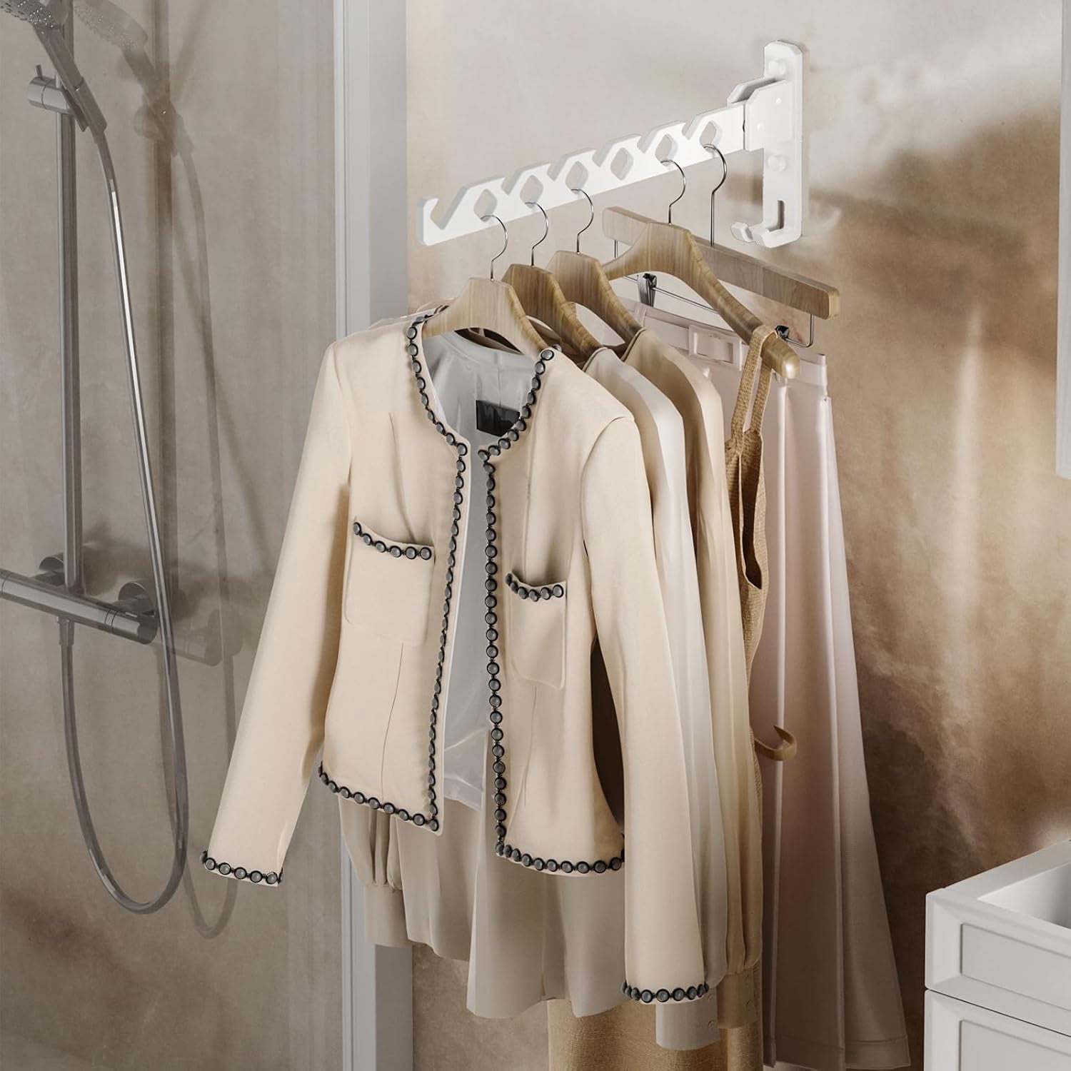 Wall Mount Coat Hanger Holder White Clothes Drying Organizer Rack ...