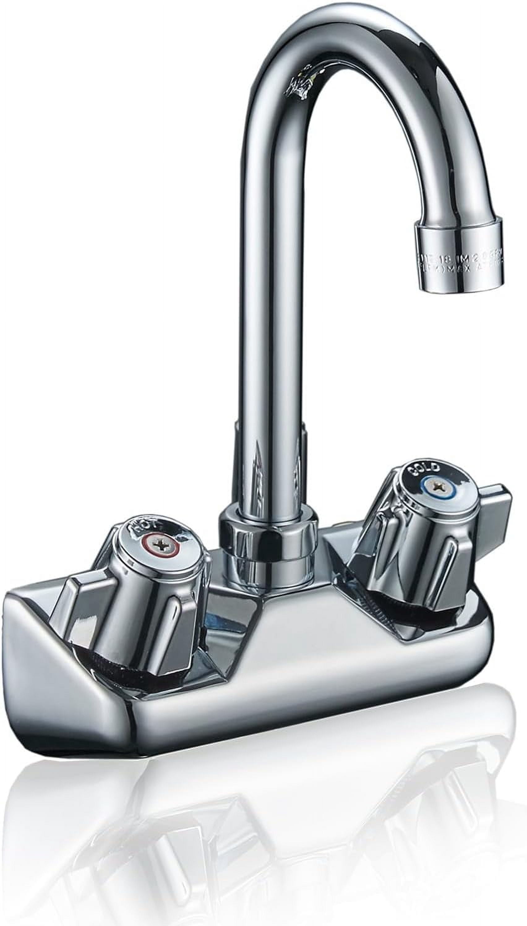 Wall Mount Commercial Kitchen Faucet with 2 Handles 4 Inch Center Sink ...