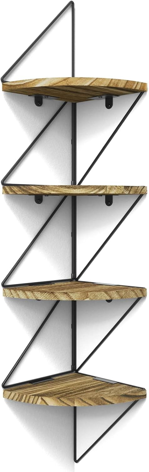 Wall Mount Corner Shelf 4-Tier Rustic Wood Floating Shelves Wall ...