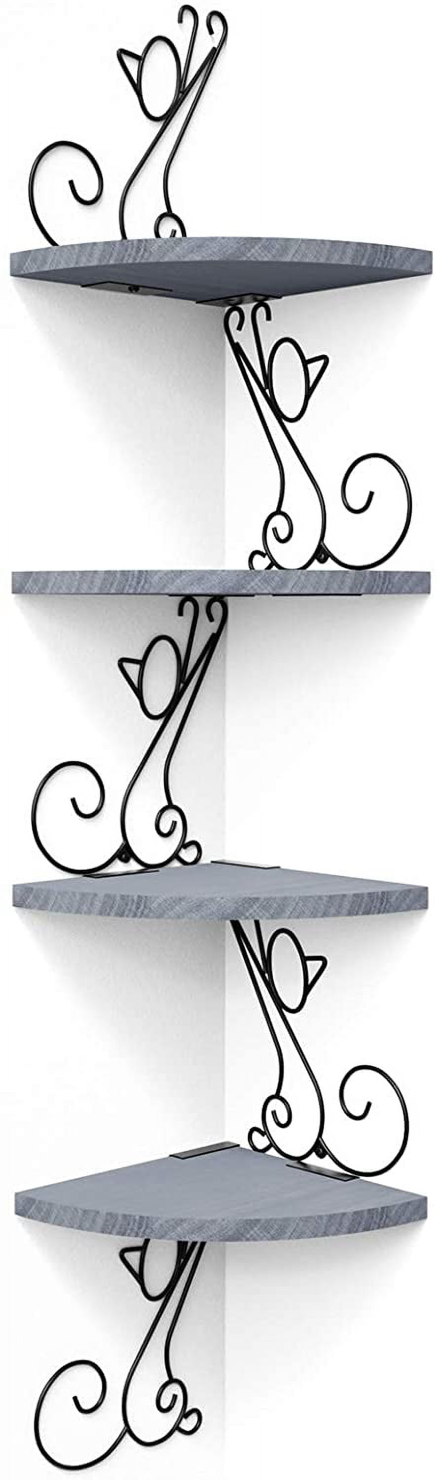 Wall Mount Corner Shelves 4 Tier Floating Corner Storage Wood Shelves ...