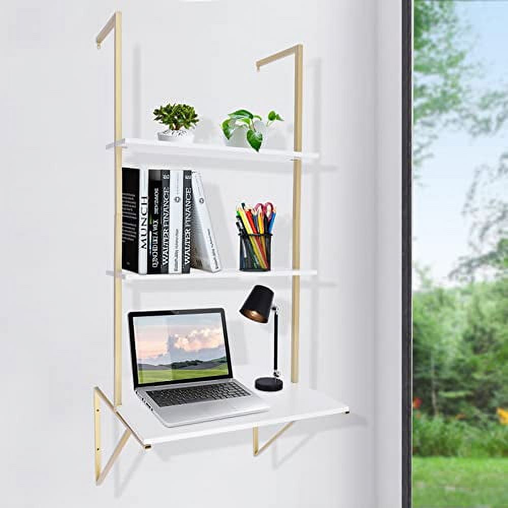 Wall Mount Desk 3-Tier Ladder Computer Desk with Storage Bookshelf Wall ...